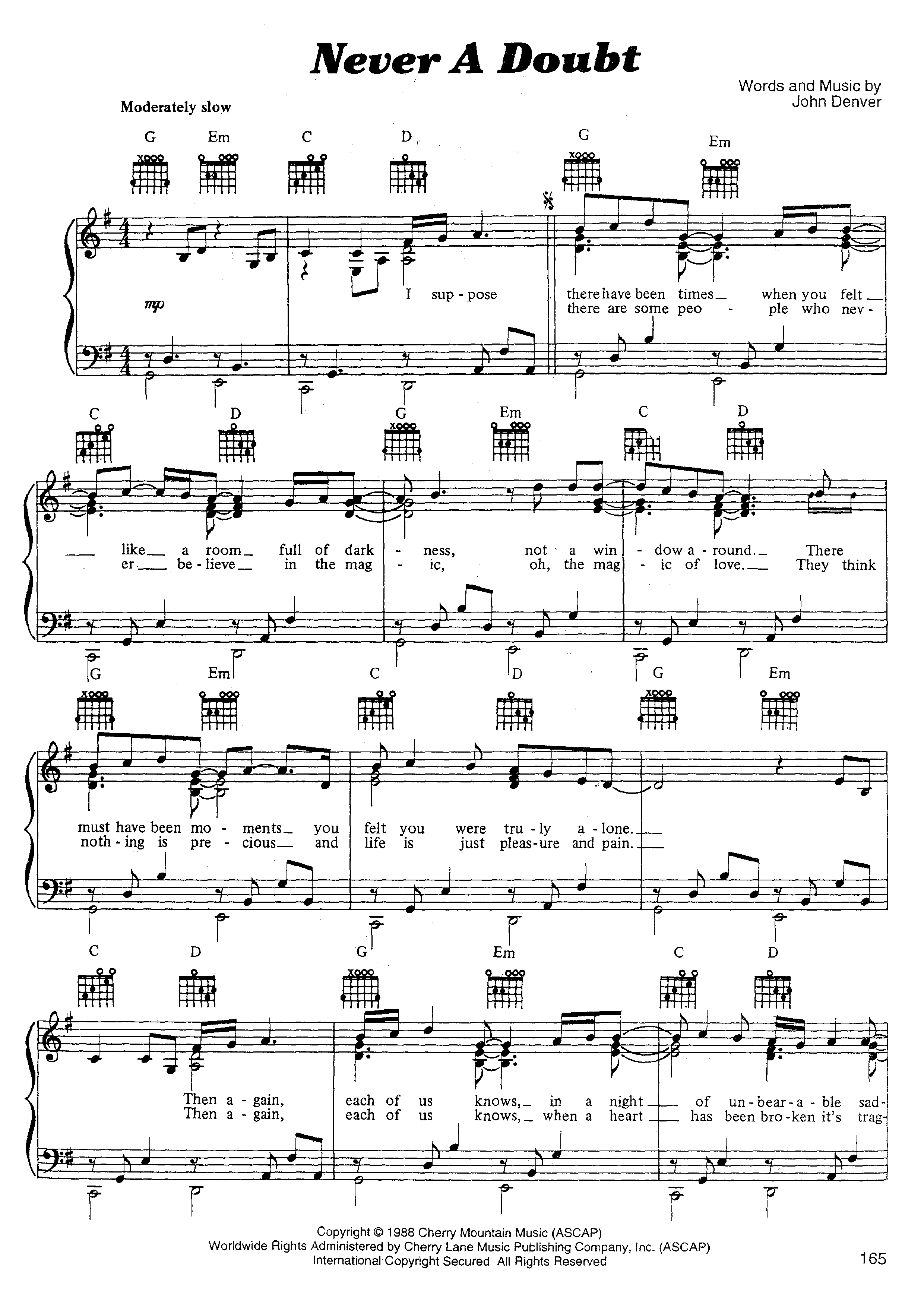 John Denver-Never A Doubt Sheet Music pdf, - Free Score Download ★