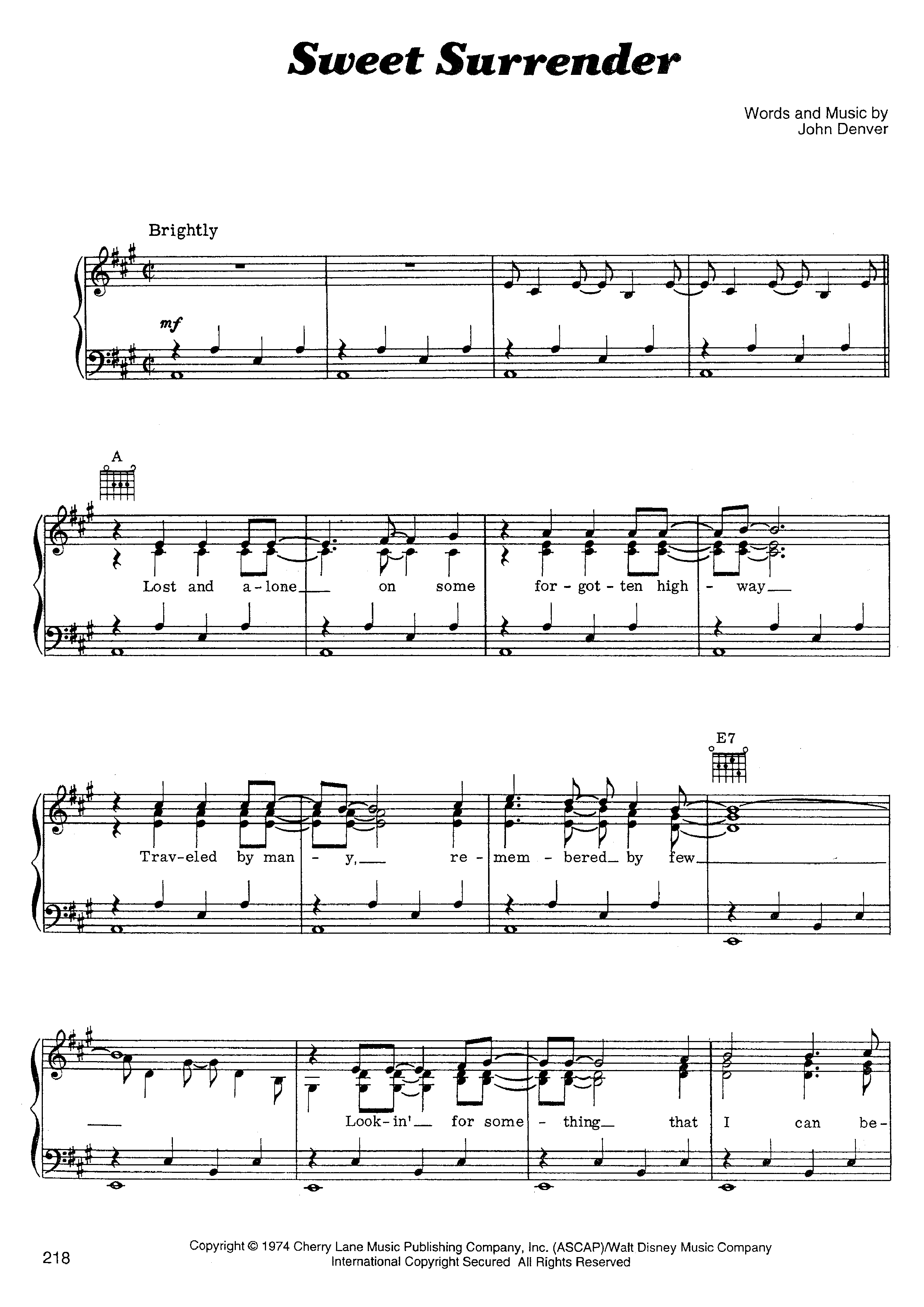 John Denver-Sweet Surrender Sheet Music pdf, - Free Score Download ★