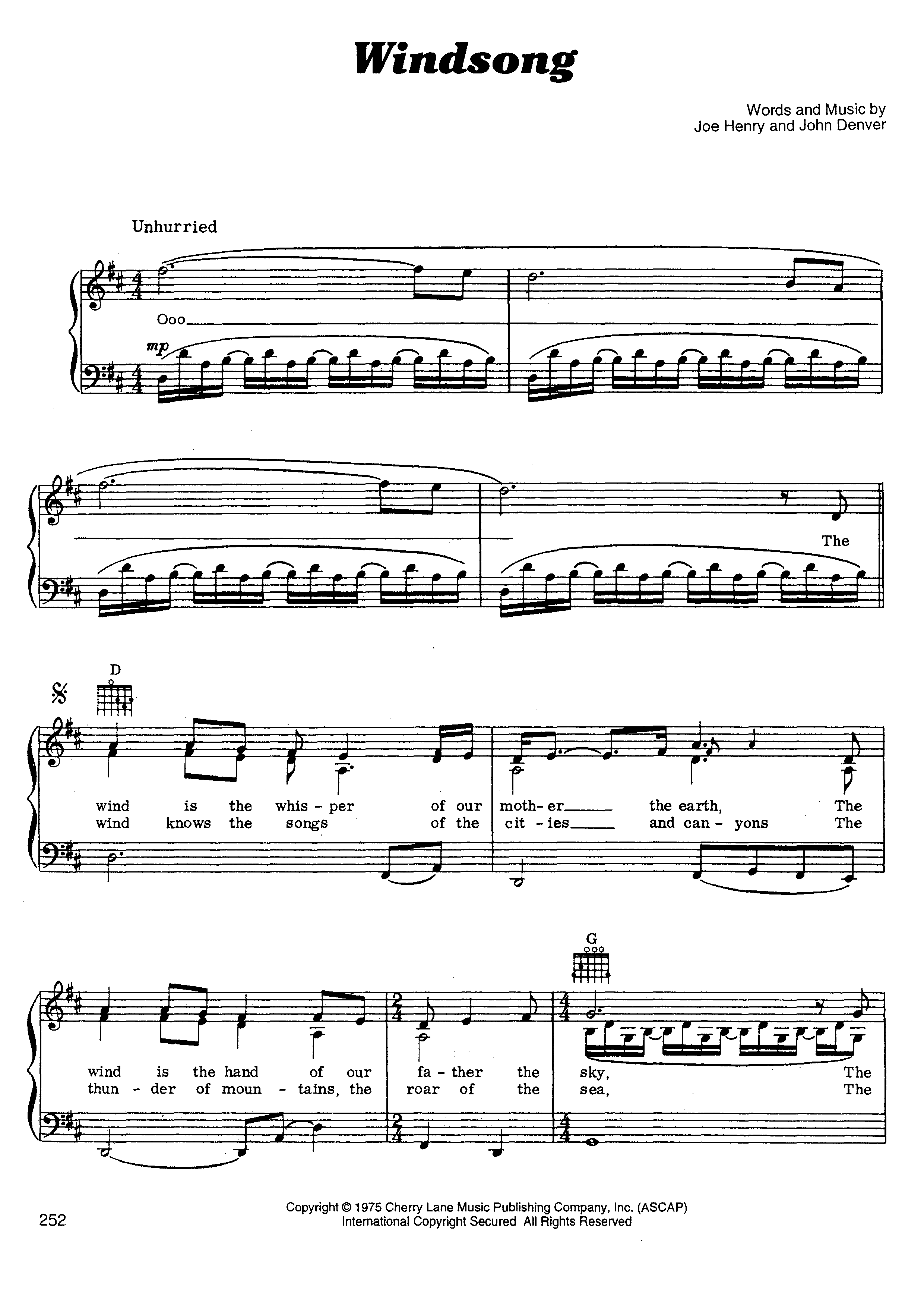 John Denver-Windsong Sheet Music pdf, - Free Score Download ★