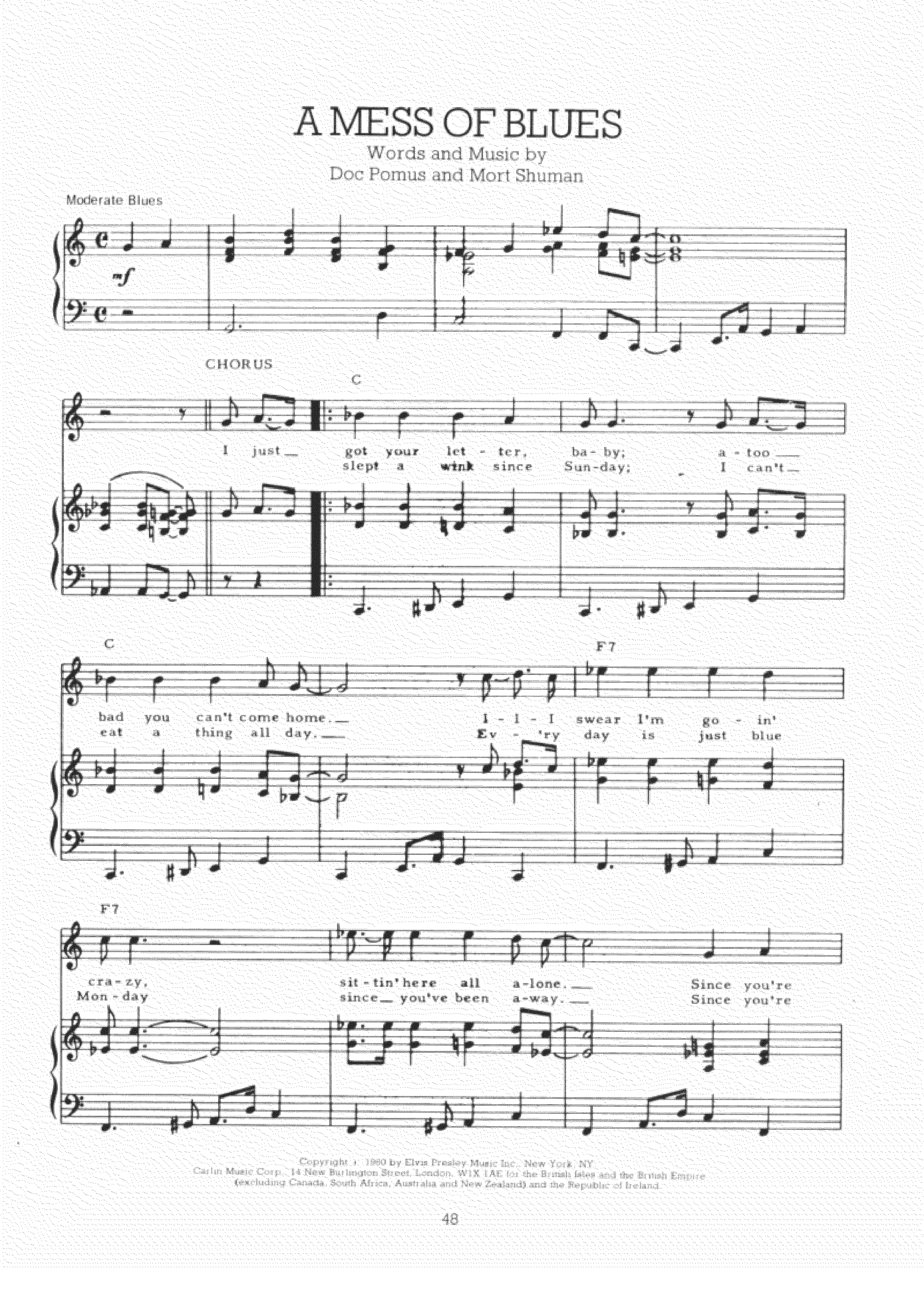 Elvis Presley-A Mess Of Blues Sheet Music pdf, - Free Score Download ★