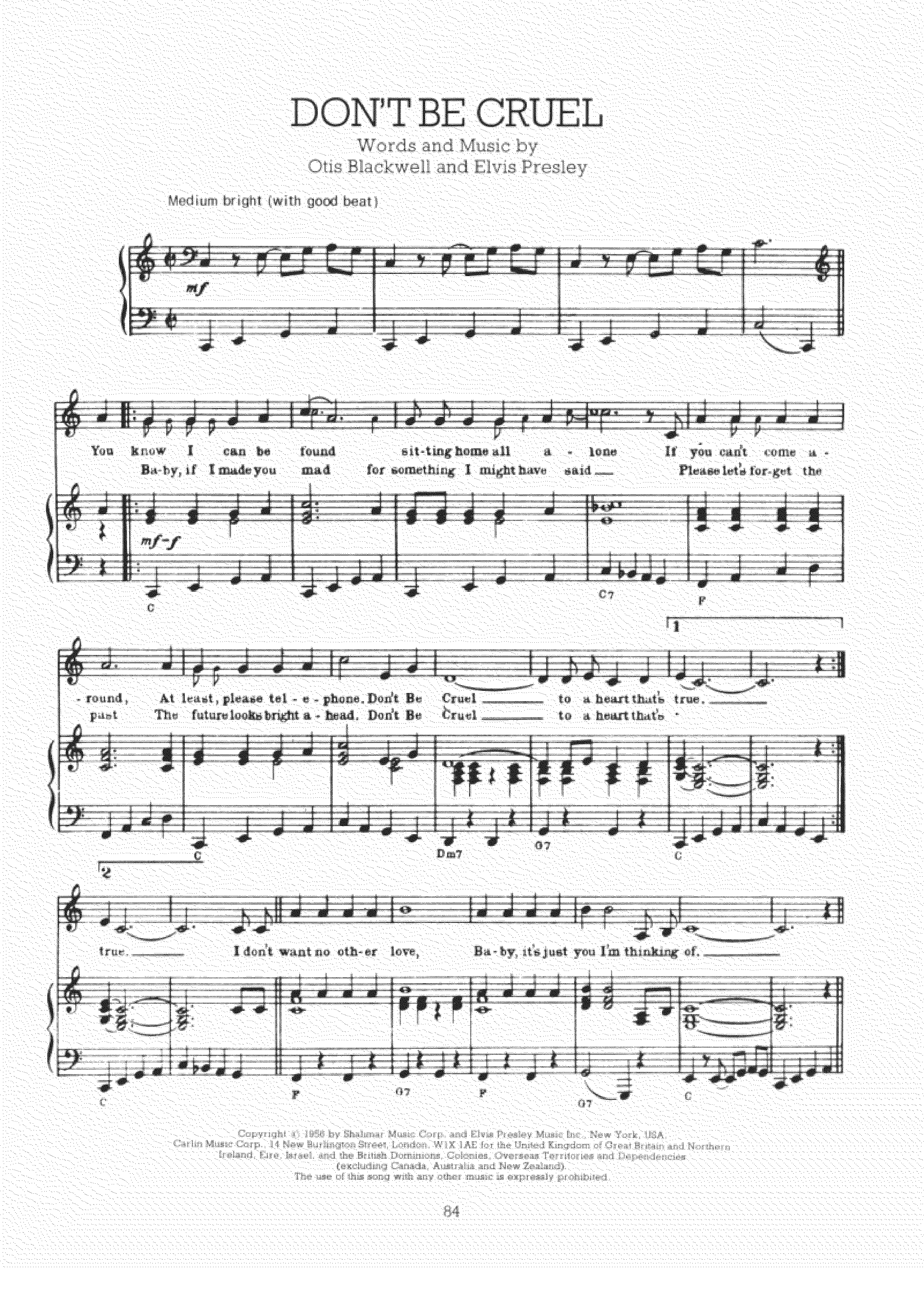 Elvis Presley-Don't Be Cruel Sheet Music pdf, - Free Score Download ★