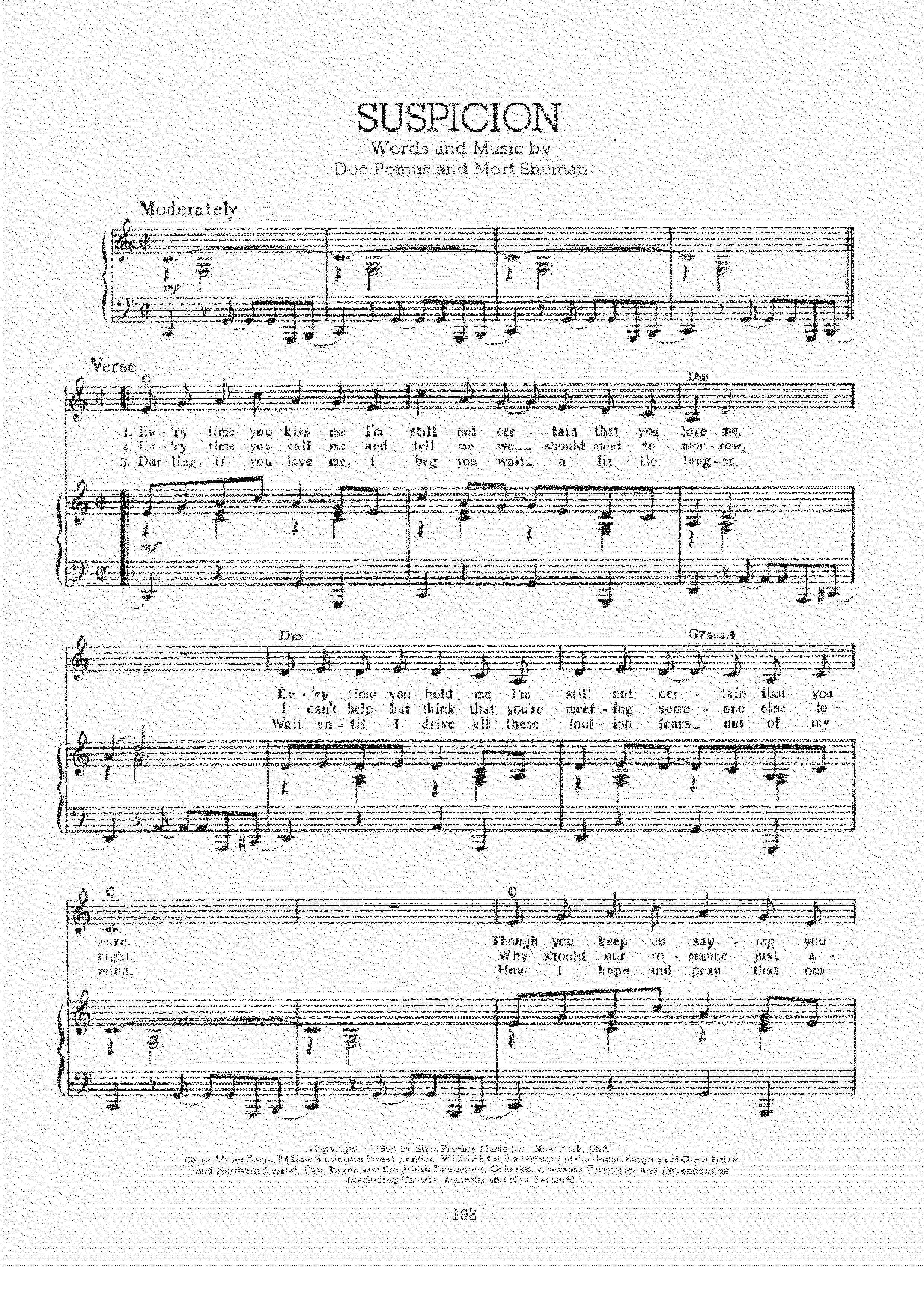 Elvis Presley-Suspicion Sheet Music pdf, - Free Score Download ★