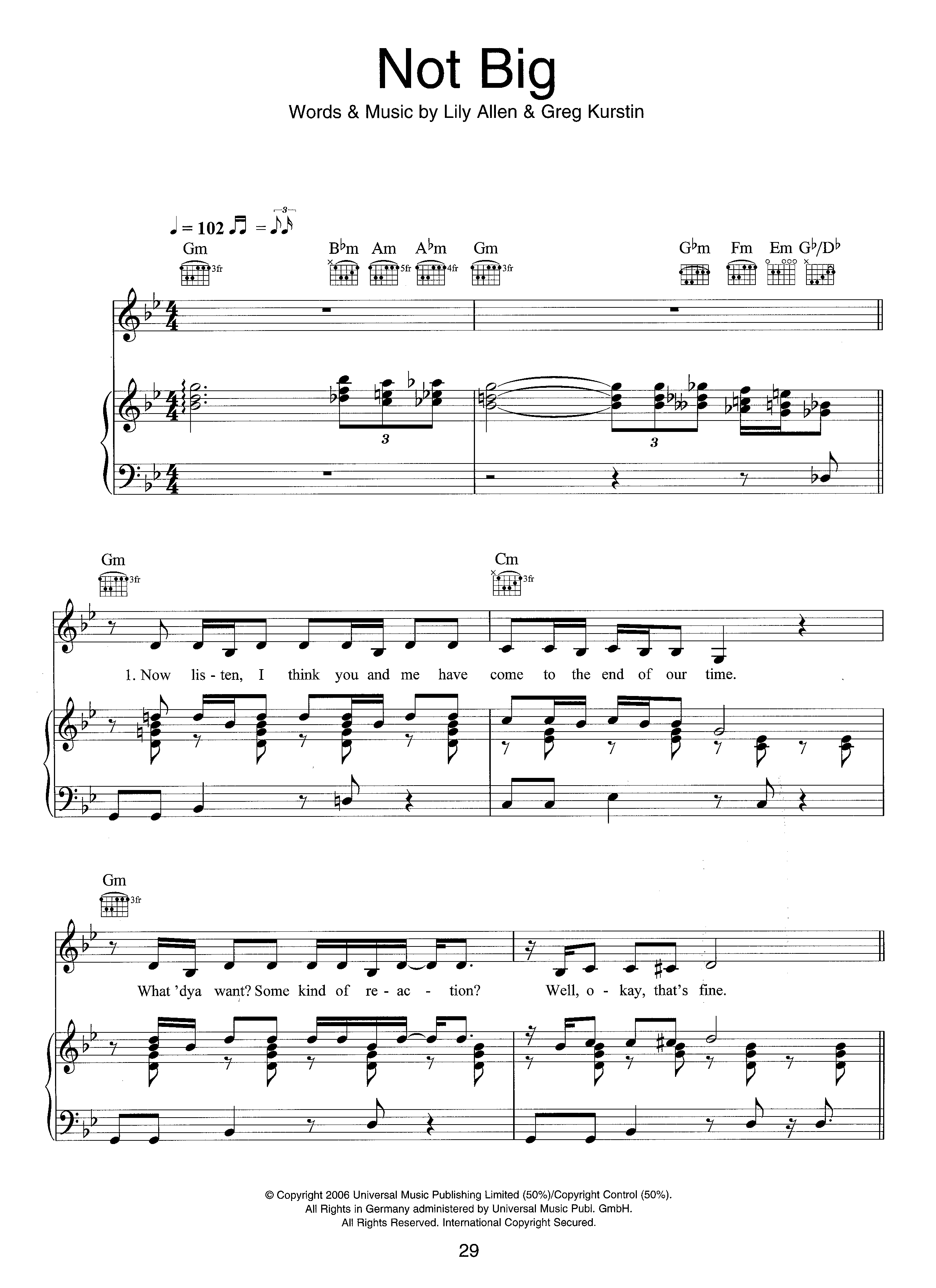 Lily Allen-Not Big Sheet Music pdf, - Free Score Download ★