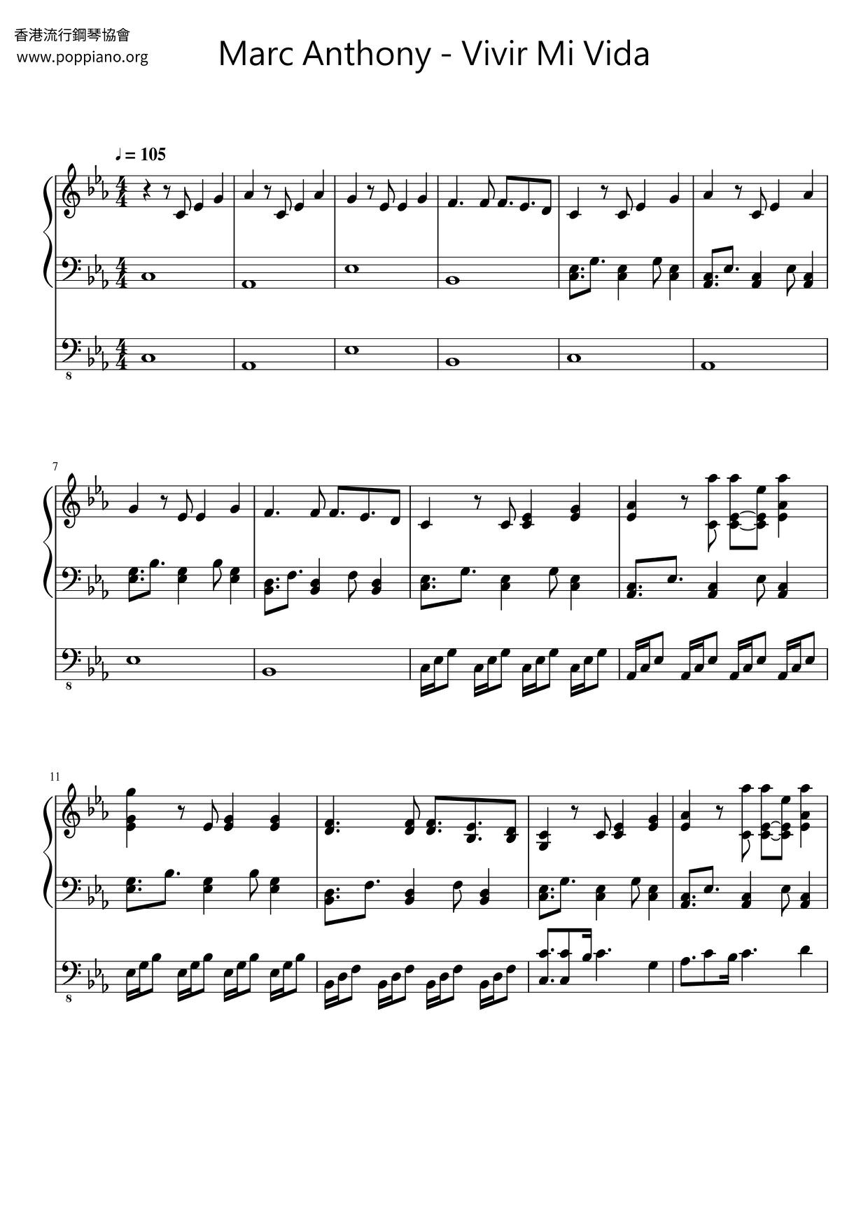 Marc Anthony-Vivir Mi Vida Sheet Music pdf, - Free Score Download ★