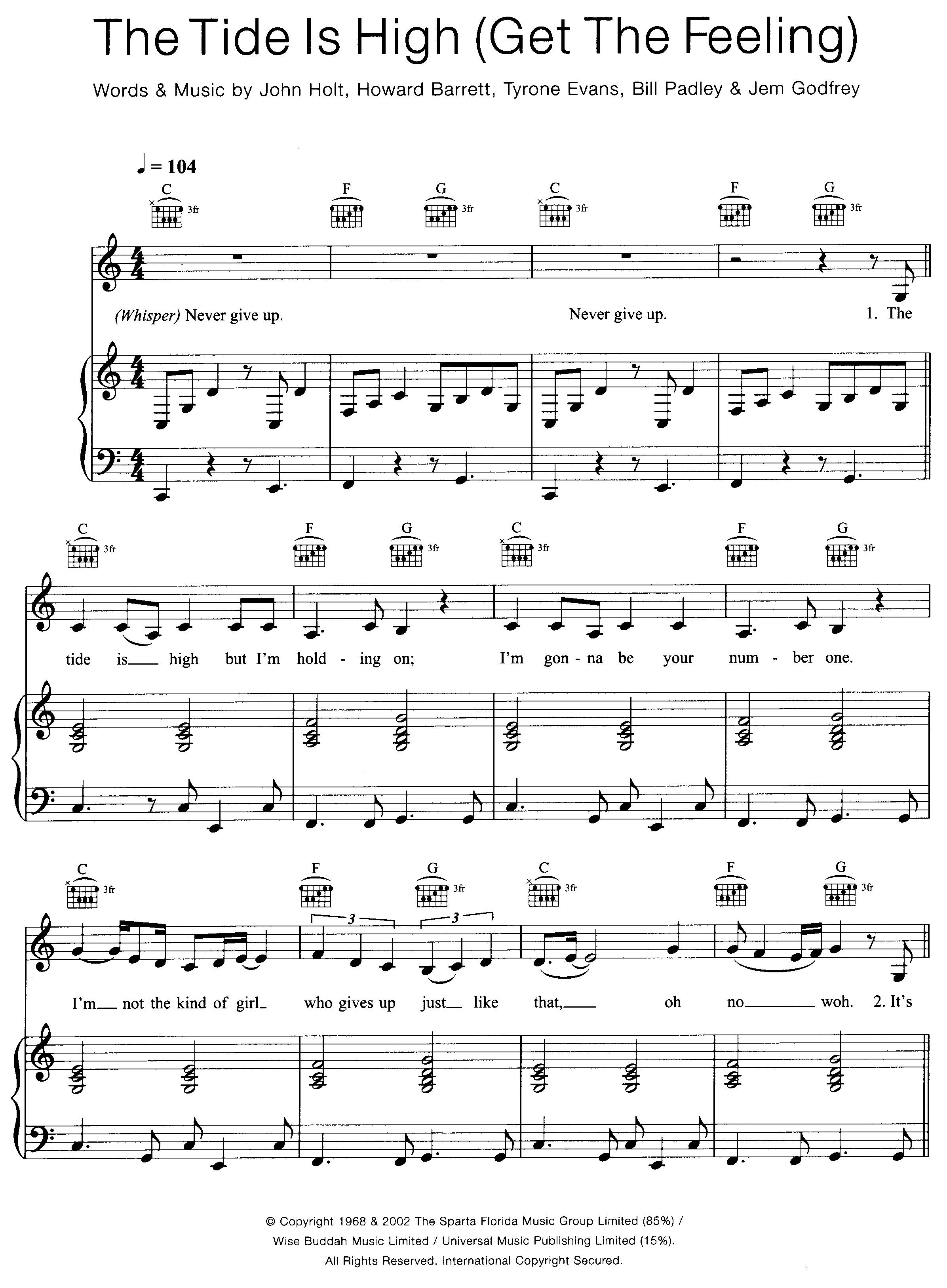 Atomic Kitten-The Tide Is High Sheet Music pdf, - Free Score Download ★