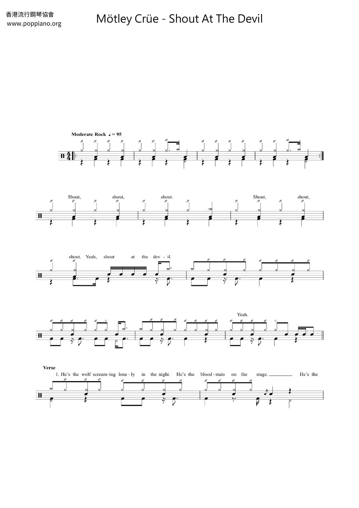 Mötley Crüe-Shout At The Devil Sheet Music pdf, - Free Score Download ★