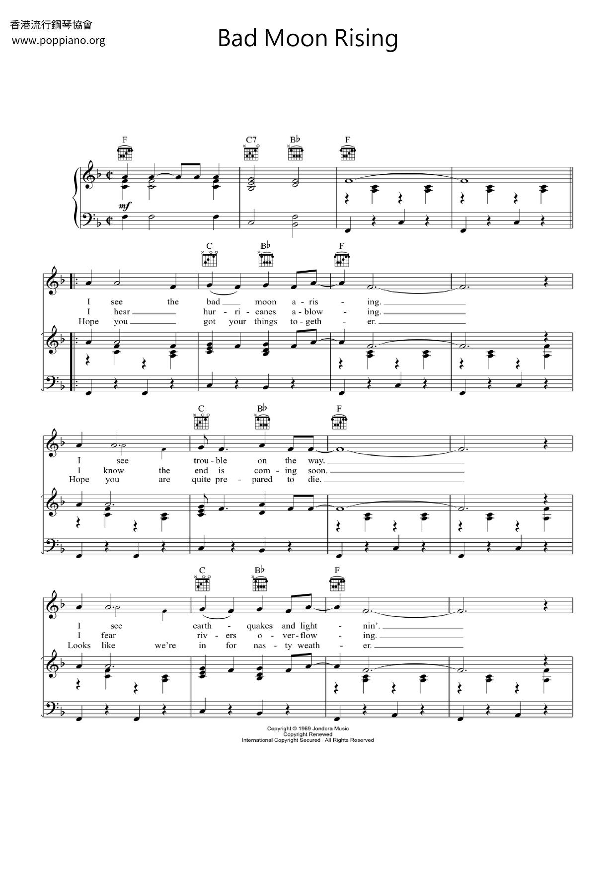 Creedence Clearwater Revival-Bad Moon Rising Sheet Music pdf, - Free ...