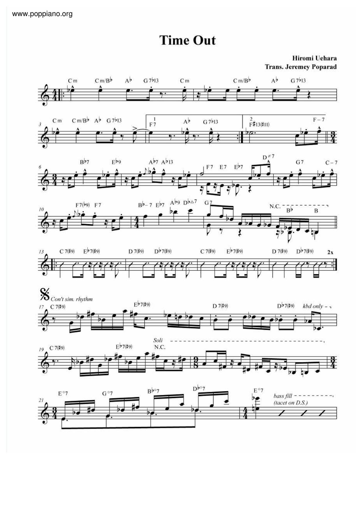 Hiromi Uehara-Time Out Sheet Music pdf, (上原 ひろみ) - Free Score Download ★