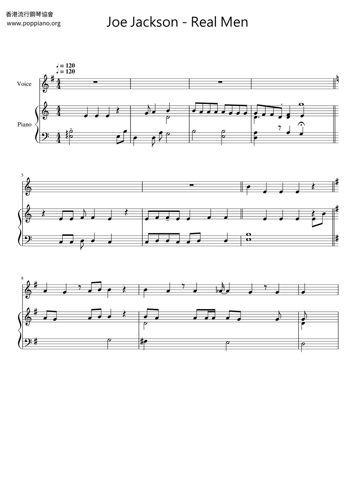 Joe Jackson-Real Men Sheet Music pdf, - Free Score Download ★