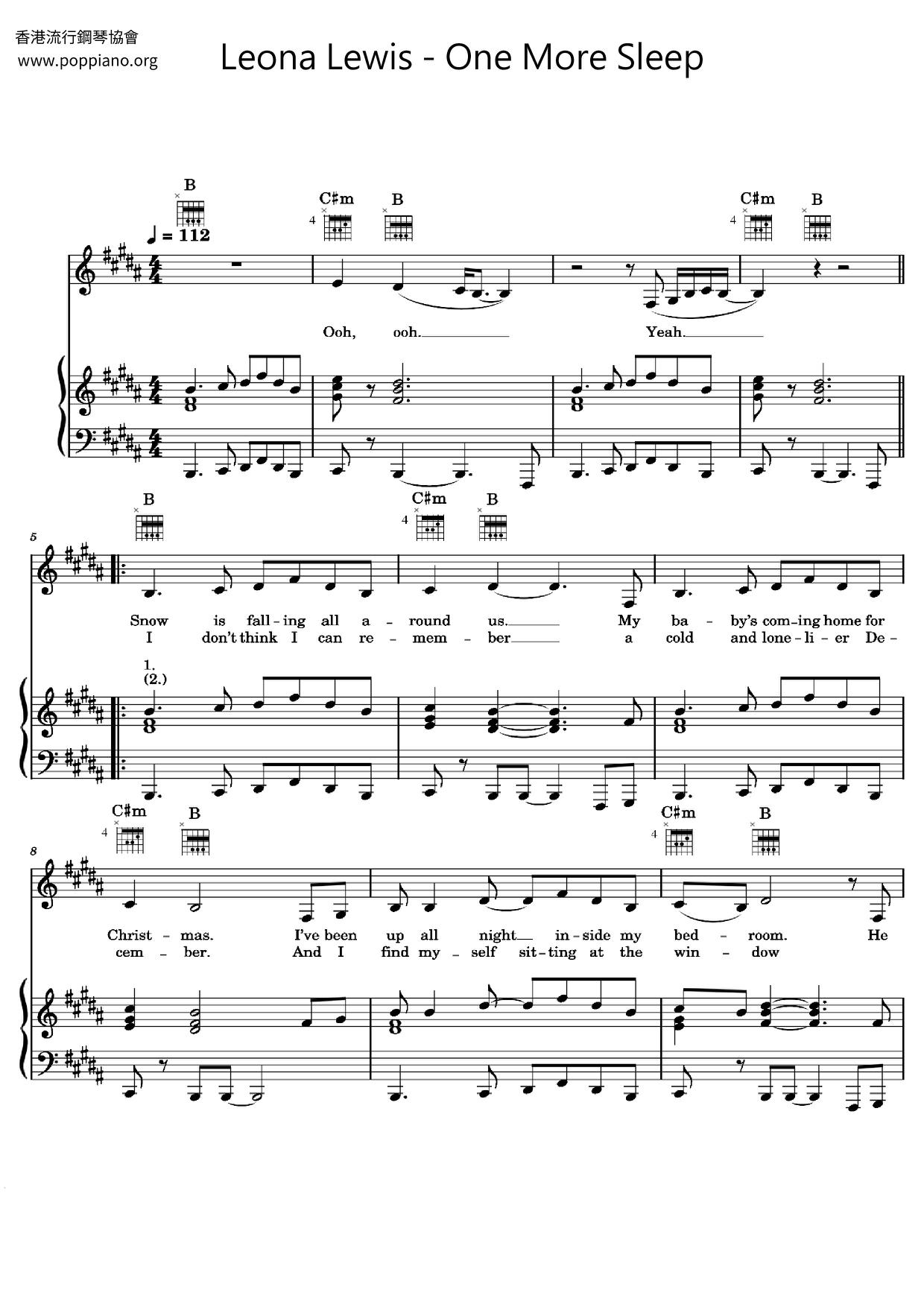 Leona Lewis-One More Sleep Sheet Music pdf, - Free Score Download ★