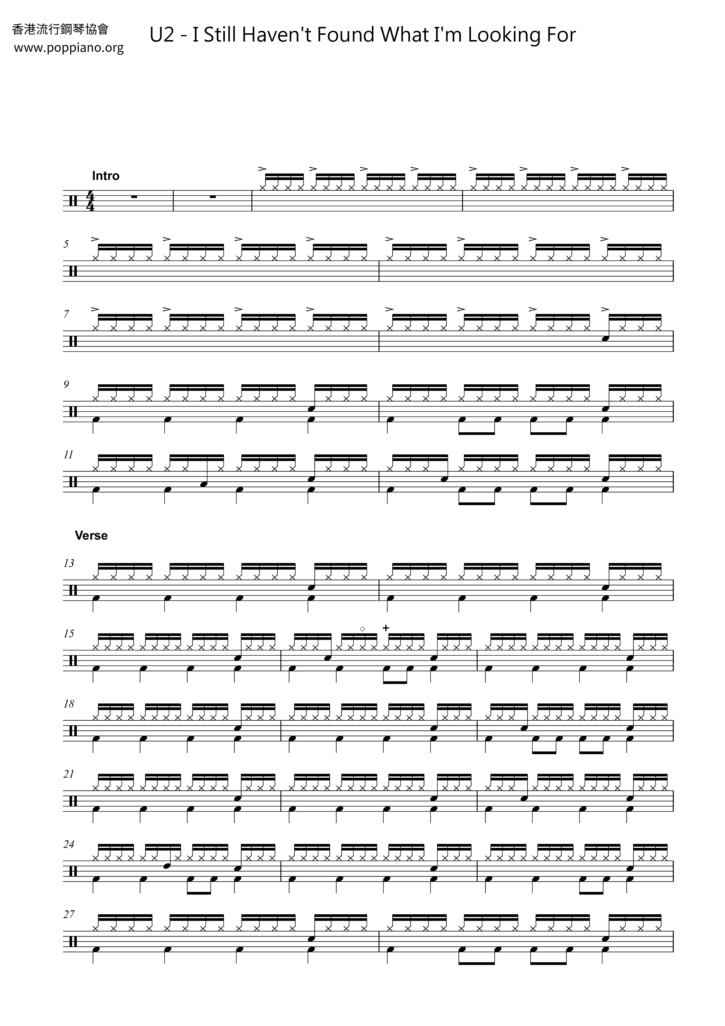 U2-I Still Haven't Found What I'm Looking For Drum Tab pdf, - Free ...