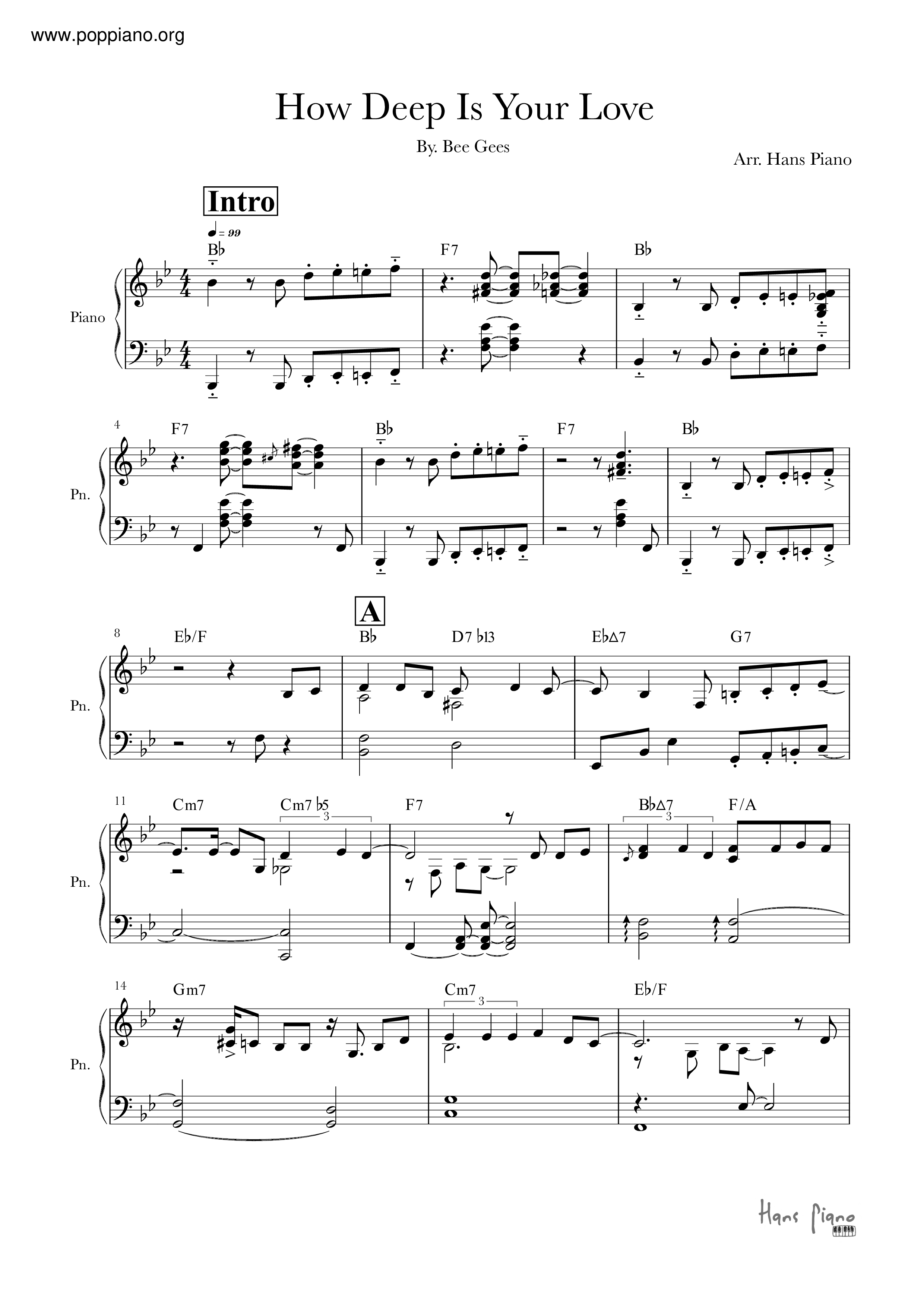 Bee Gees-How Deep Is Your Love Sheet Music pdf, - Free Score Download ★