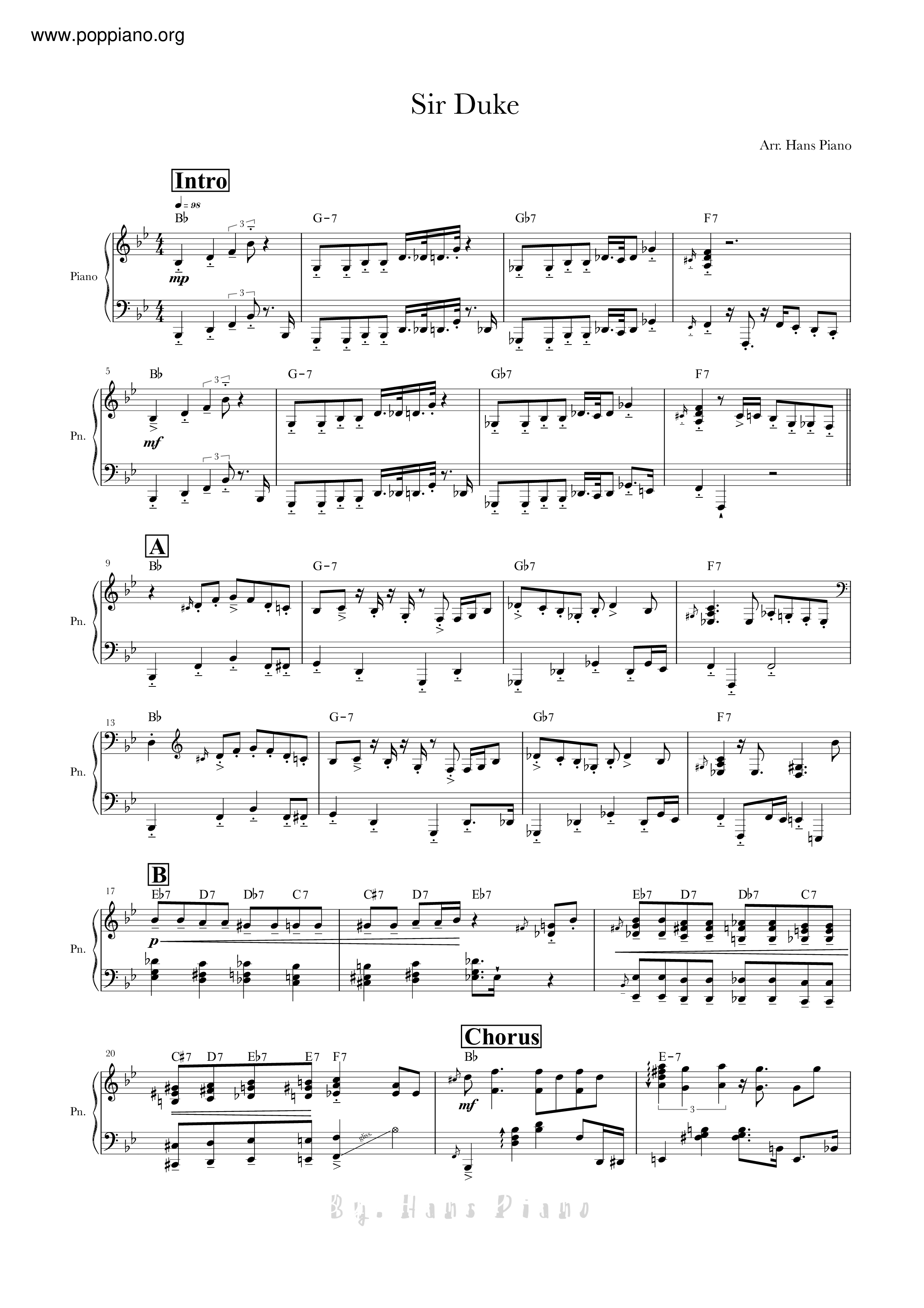 Sir Duke- PDF無料ピアノ譜 gakufu - 香港ポップピアノ協会 ★