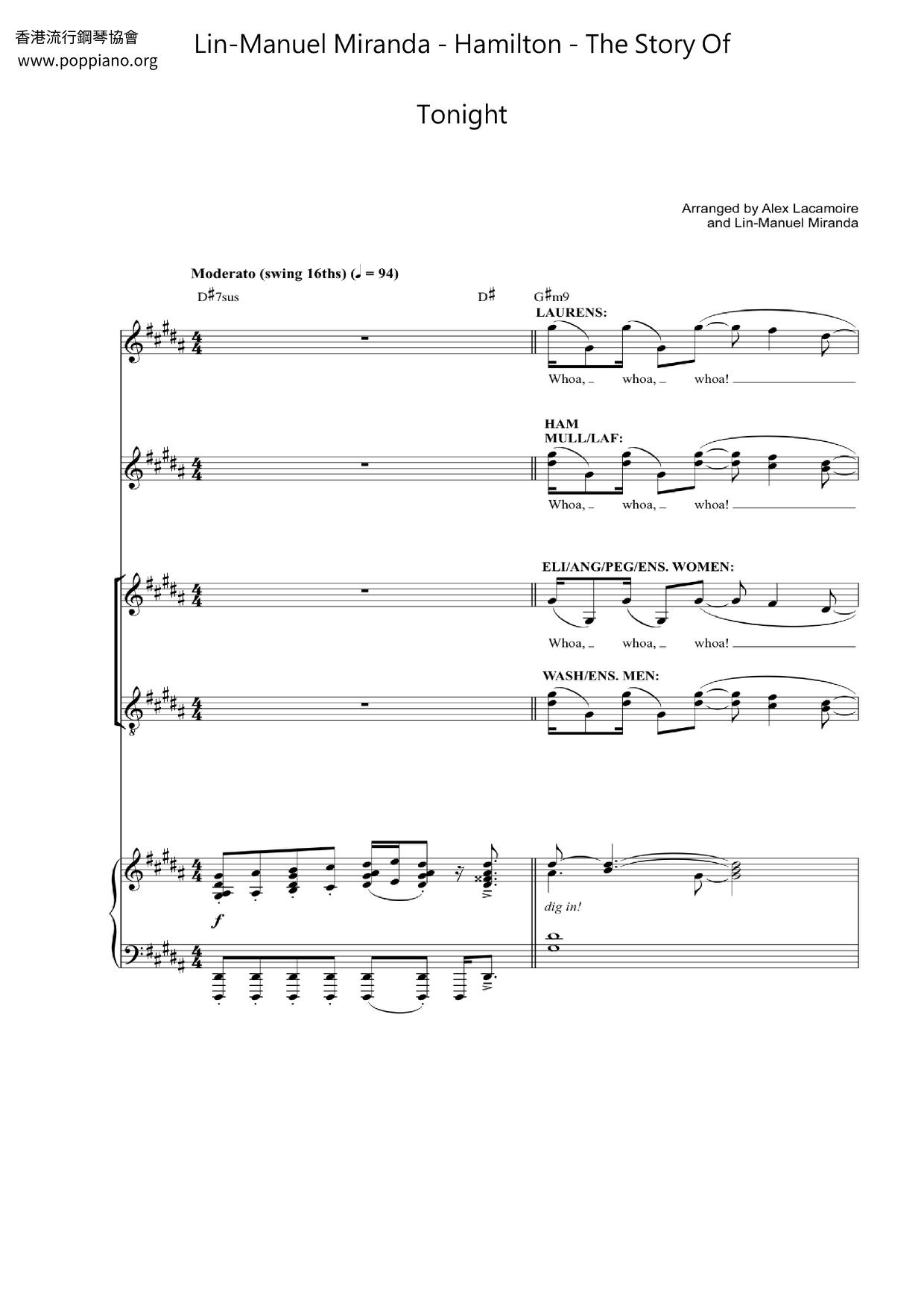 Movie Soundtrack-Hamilton - The Story of Tonight Sheet Music pdf ...