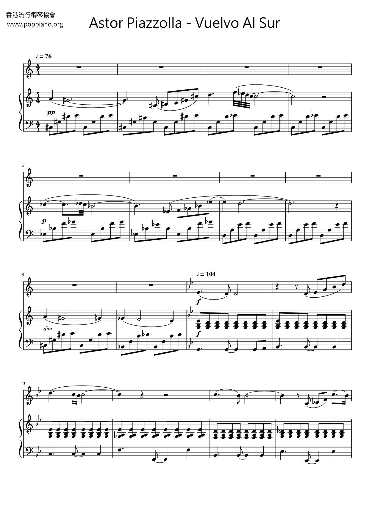 Hymn-Vuelvo al Sur Sheet Music pdf, - Free Score Download ★