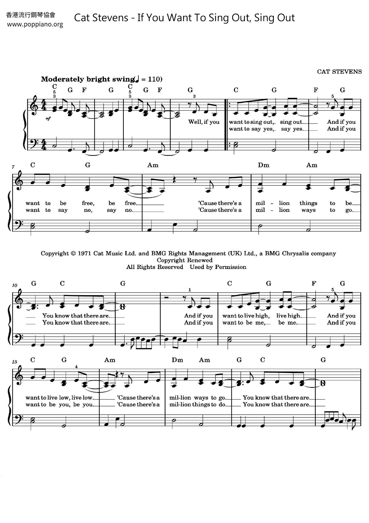 Cat Stevens-If You Want To Sing Out, Sing Out Sheet Music pdf, - Free ...