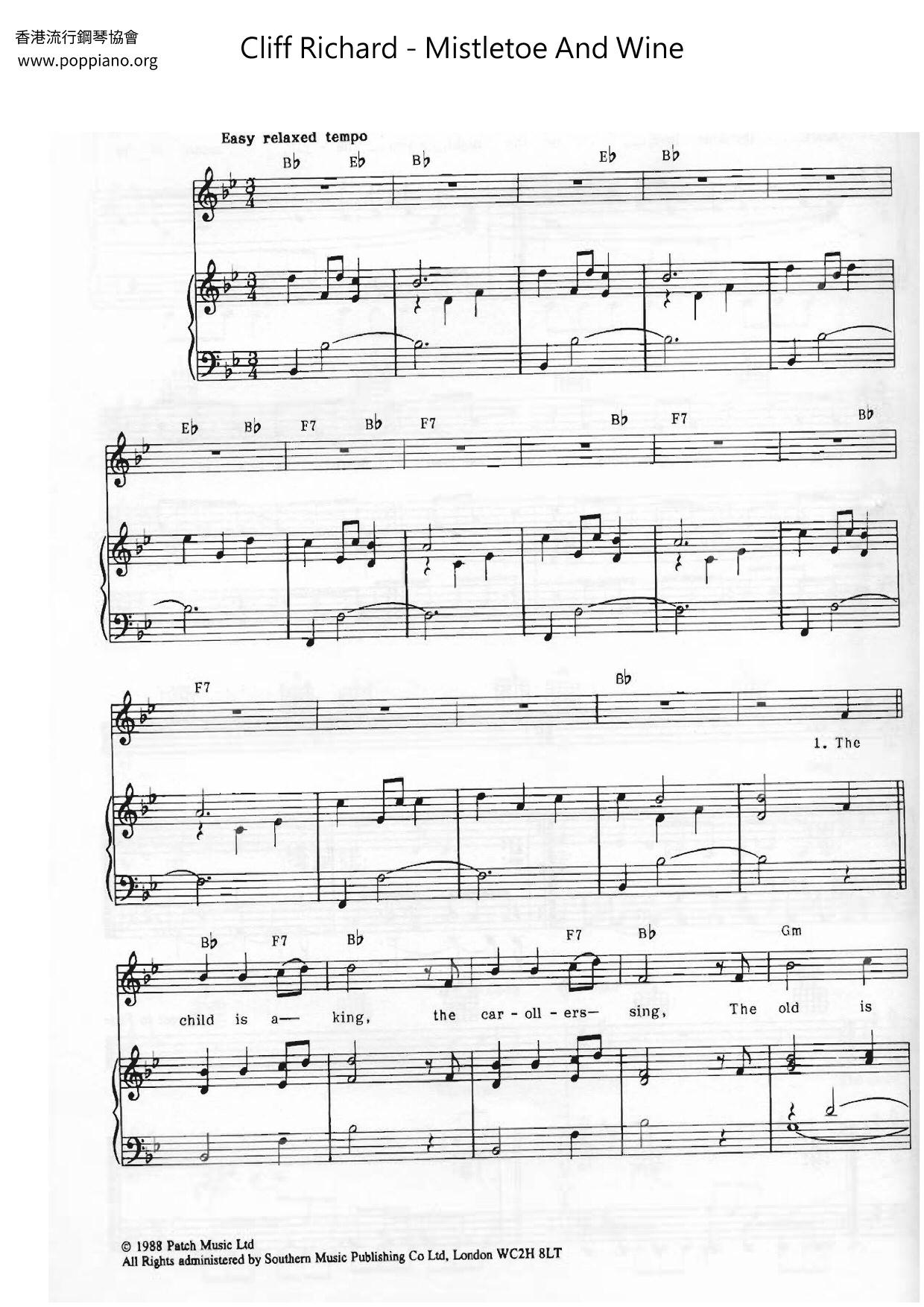 Cliff Richard-Mistletoe and Wine Sheet Music pdf, - Free Score Download ★