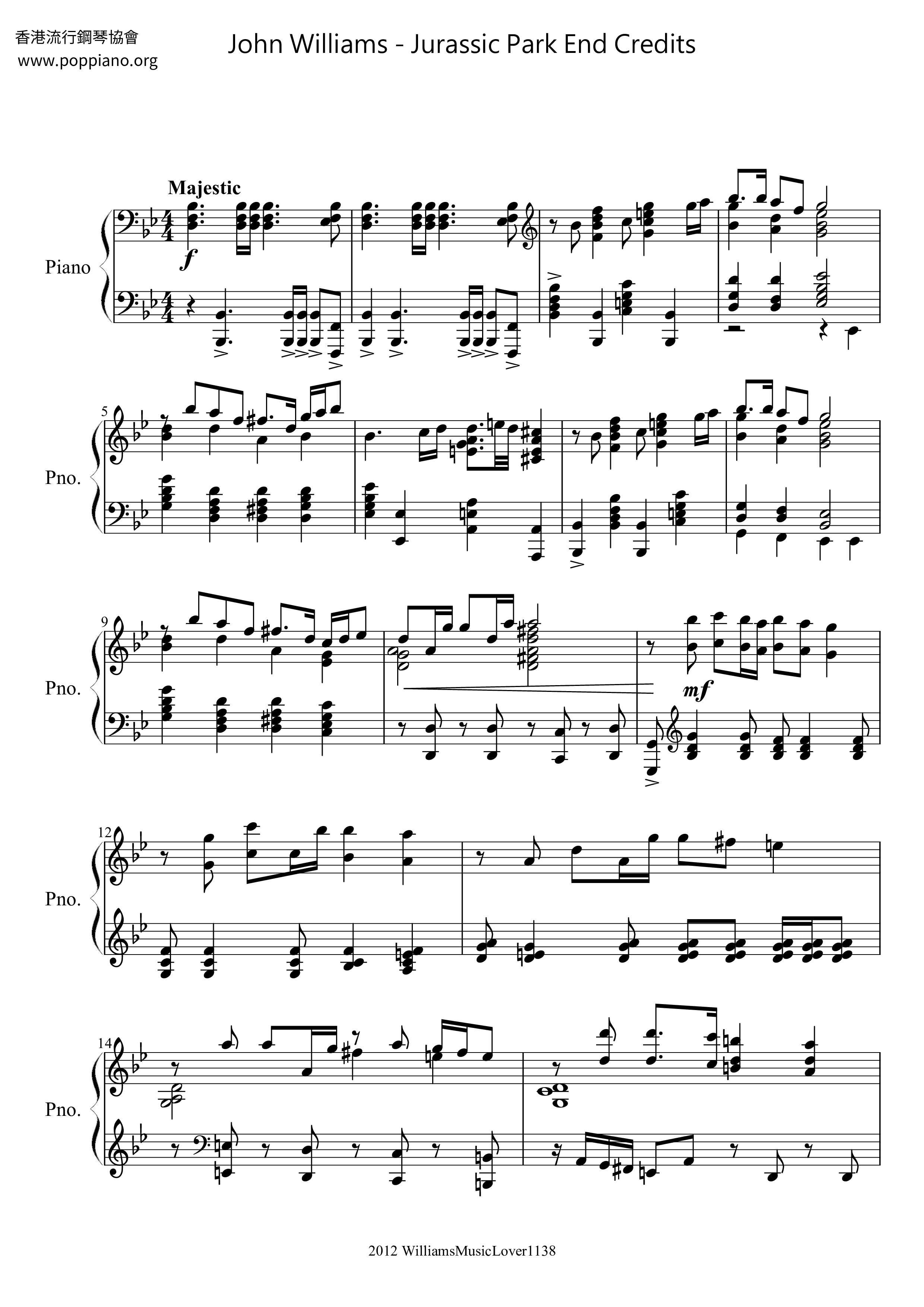 John Williams-Jurassic Park End Credits Sheet Music pdf, - Free Score Download ★