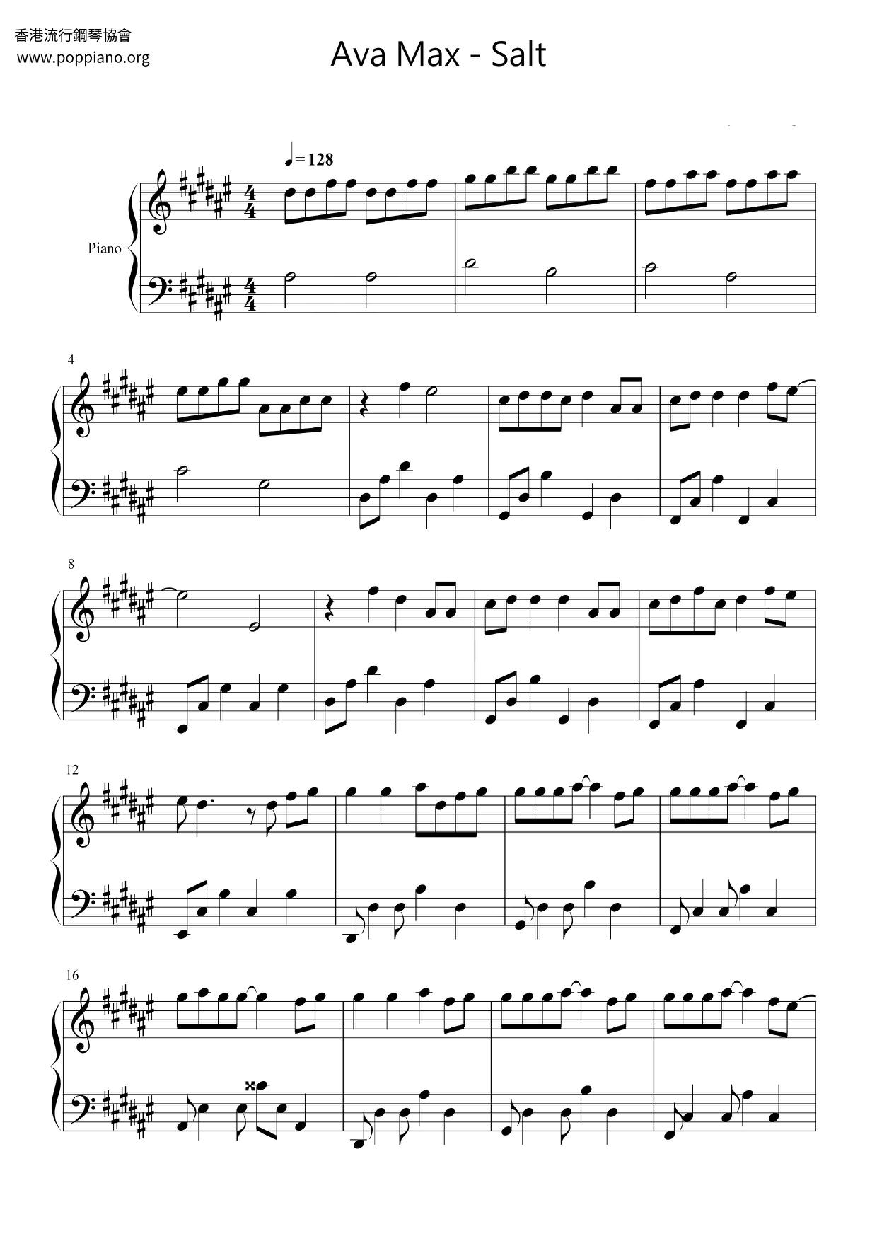 Ava Max-Salt Sheet Music pdf, - Free Score Download ★