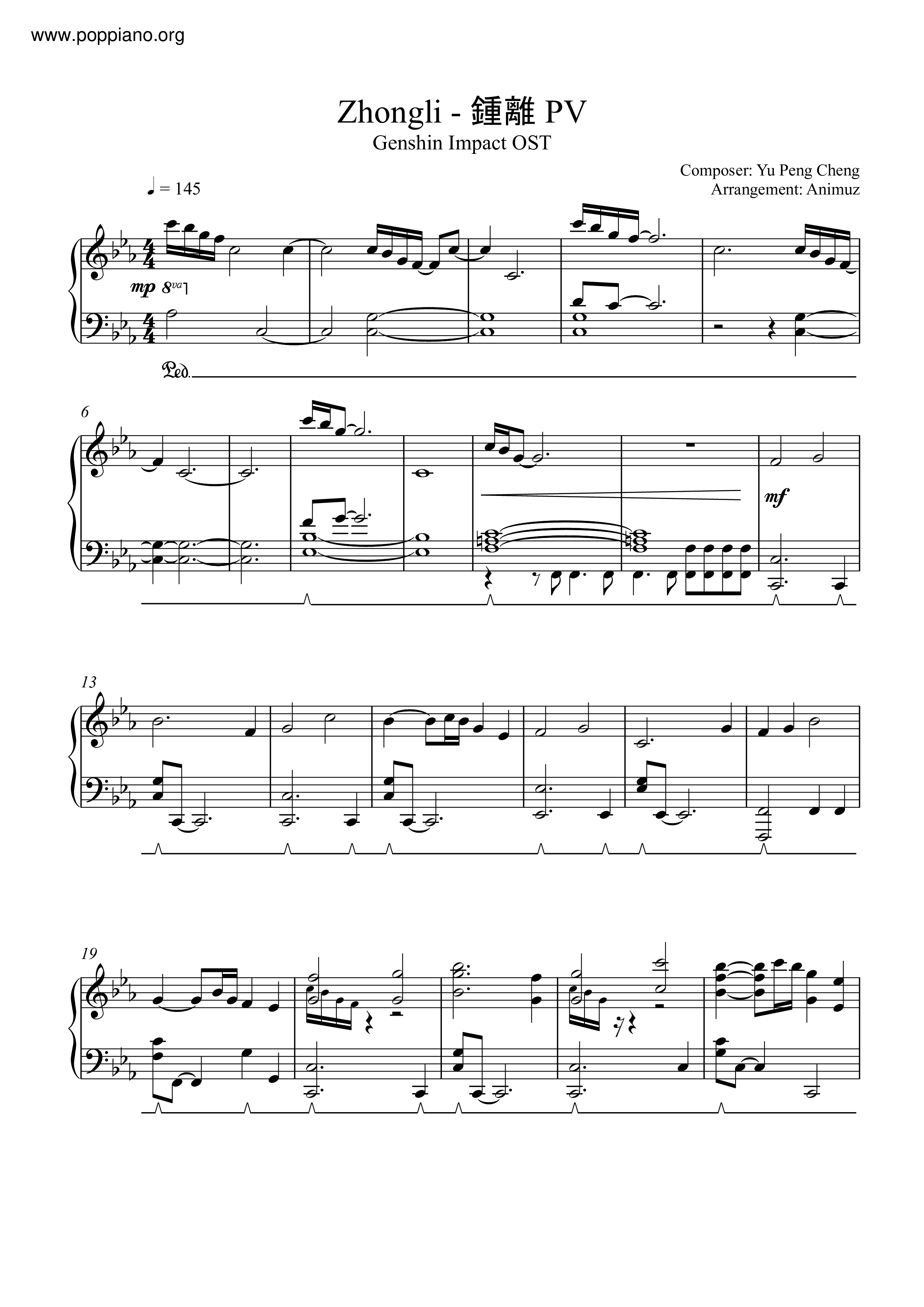 Yu-Peng Chen-Genshin Impact: Zhongli's Theme Sheet Music pdf, - Free ...