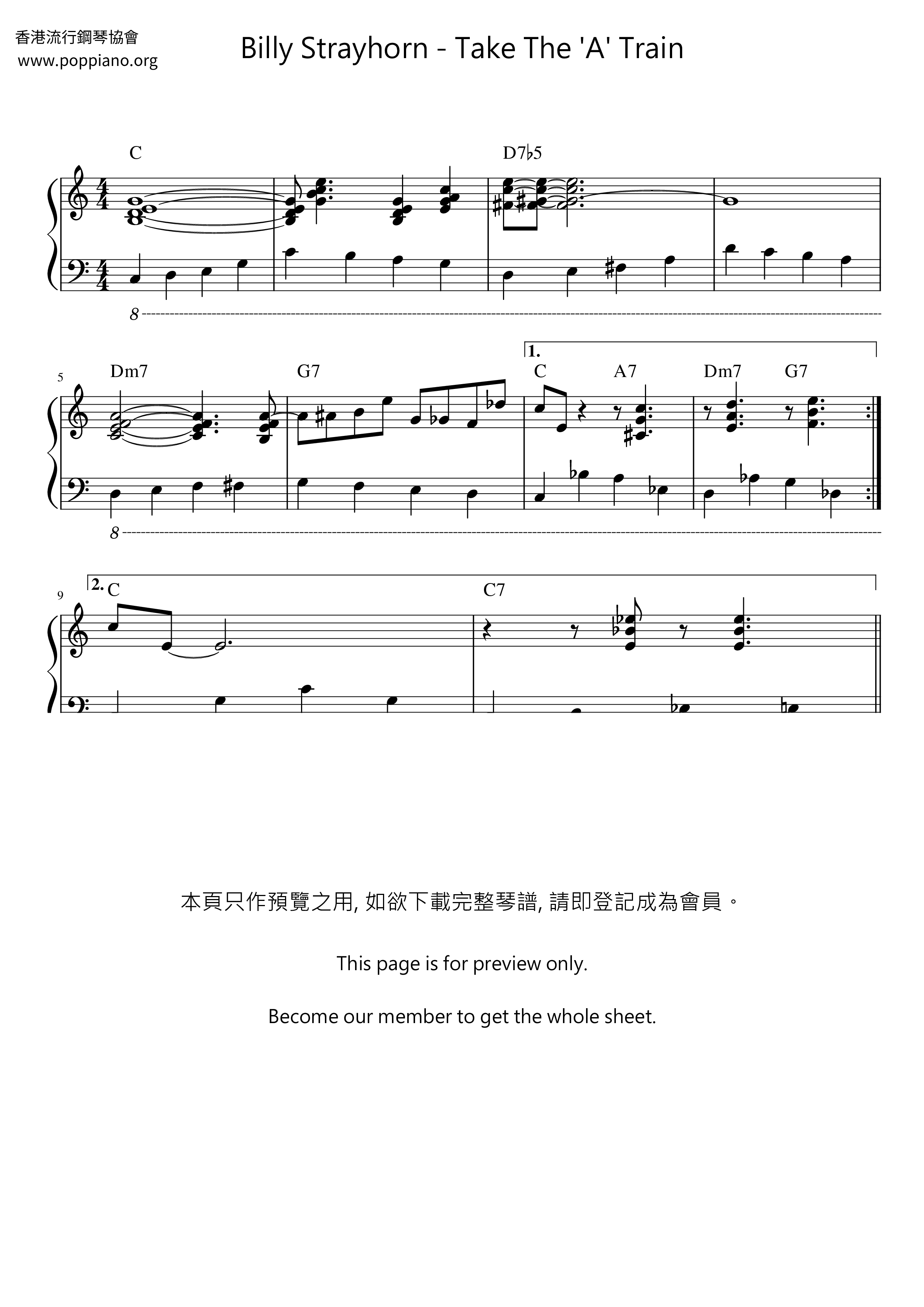 Billy Strayhorn-Take The 'A' Train Sheet Music pdf, - Free Score Download ★