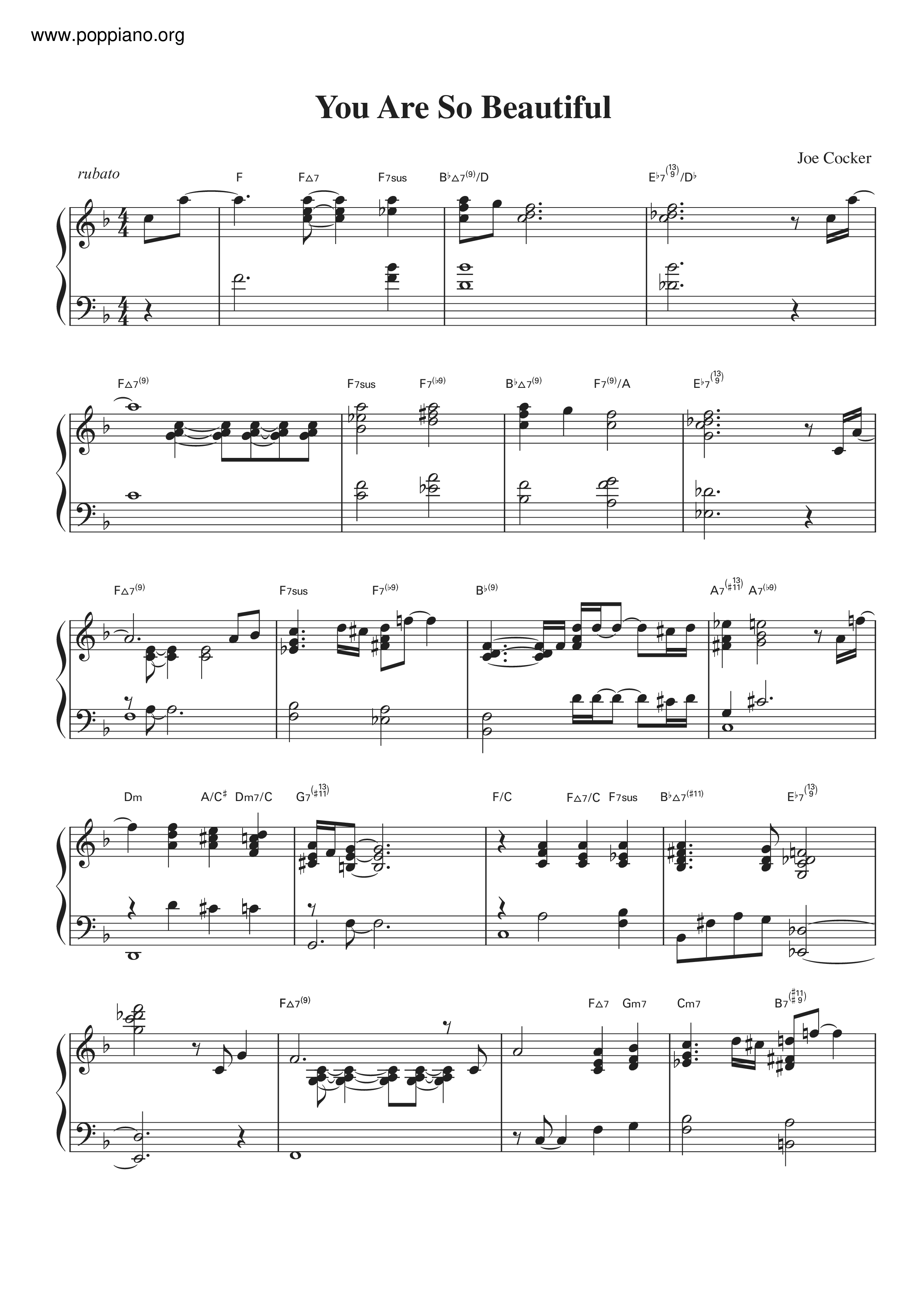 Joe Cocker You Are So Beautiful Sheet Music Pdf Free Score Download ★