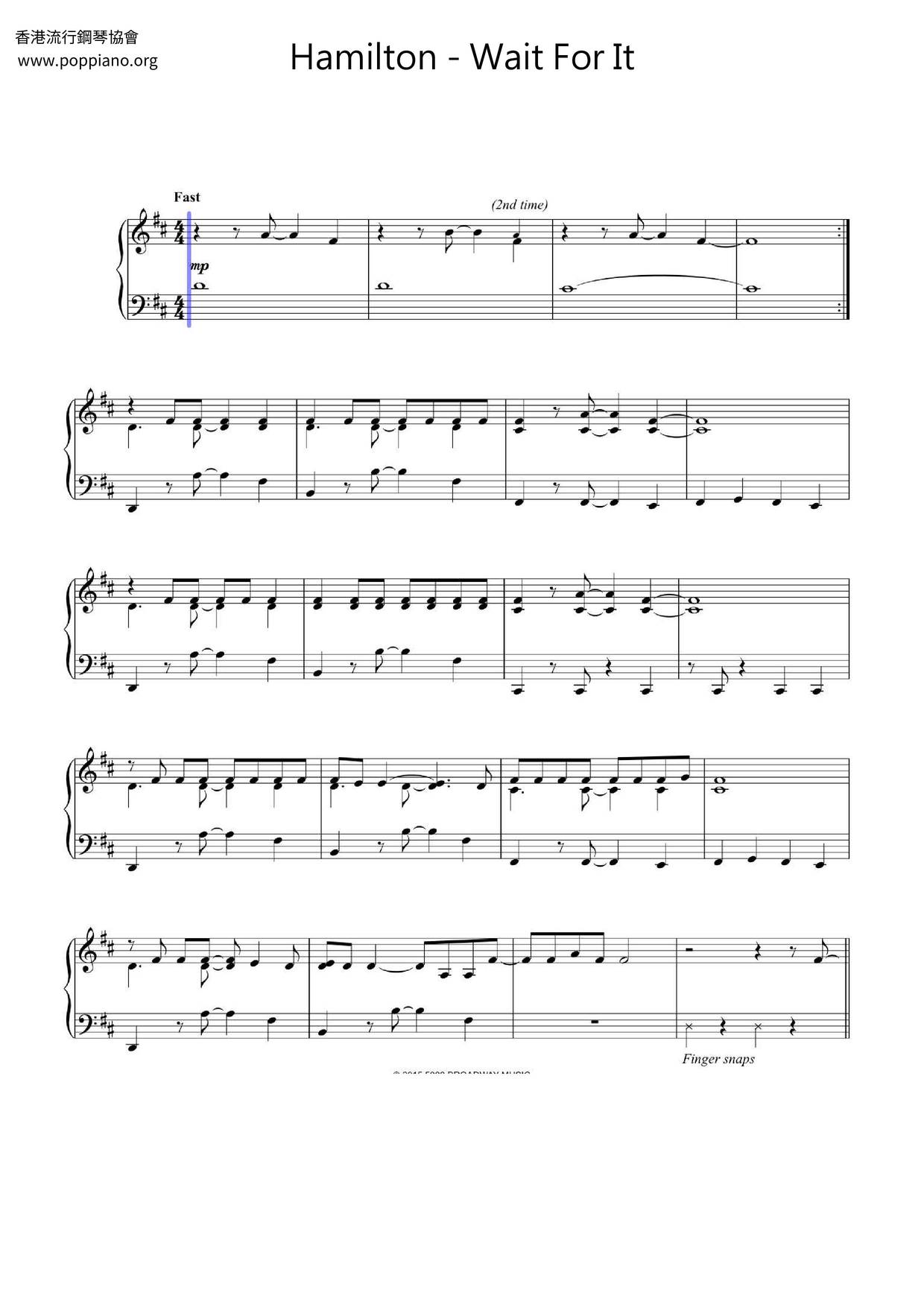 Hamilton-Wait For It Sheet Music pdf, - Free Score Download ★