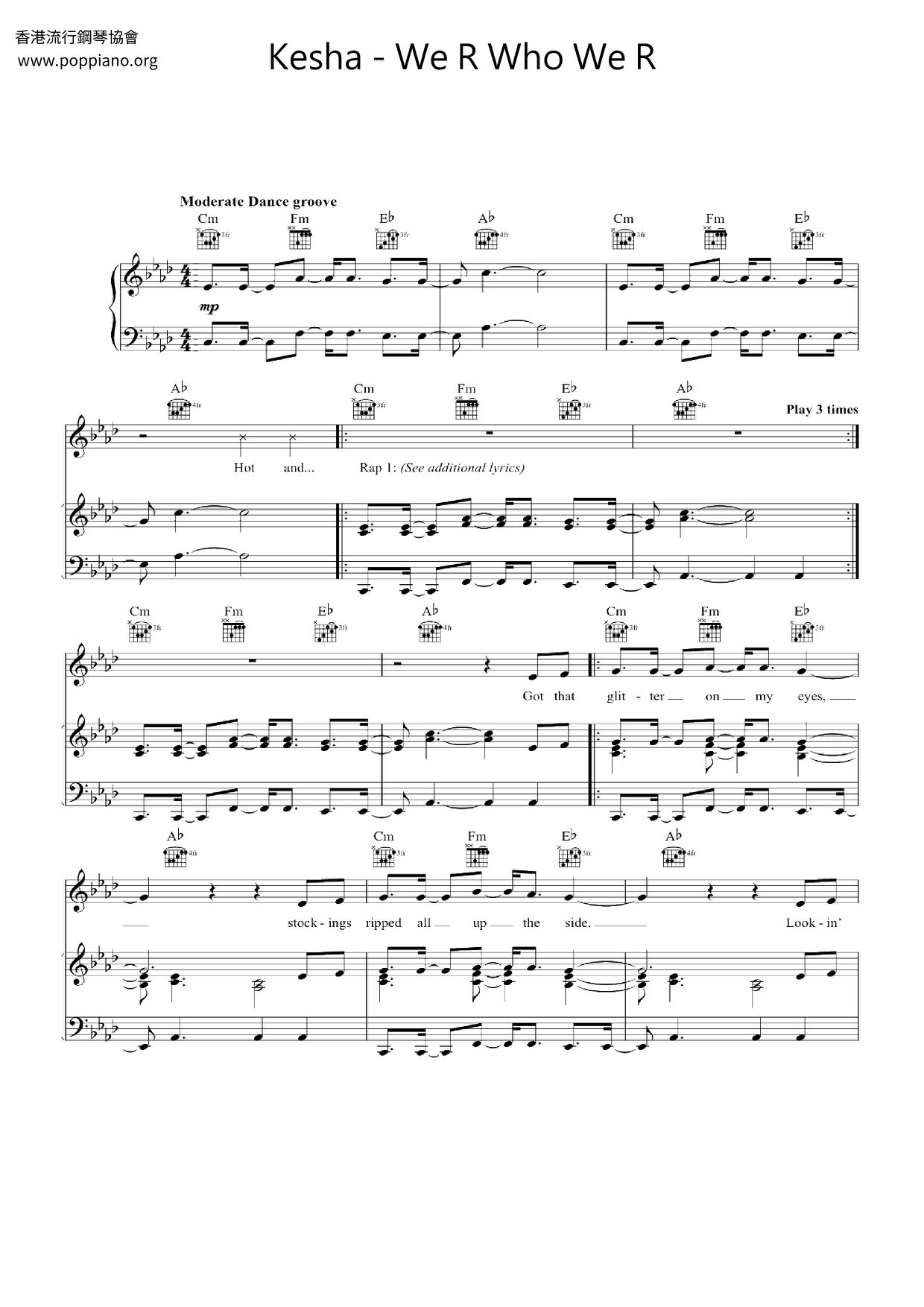 Kesha-We R Who We R 琴譜pdf-香港流行鋼琴協會琴譜下載 ★