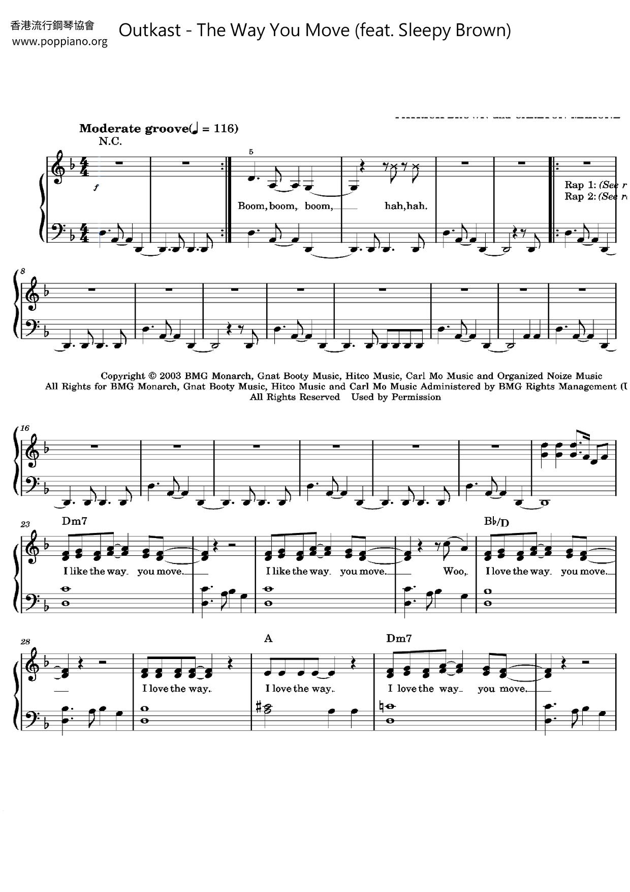 Outkast-The Way You Move (feat. Sleepy Brown) Sheet Music pdf, - Free Score Download ★