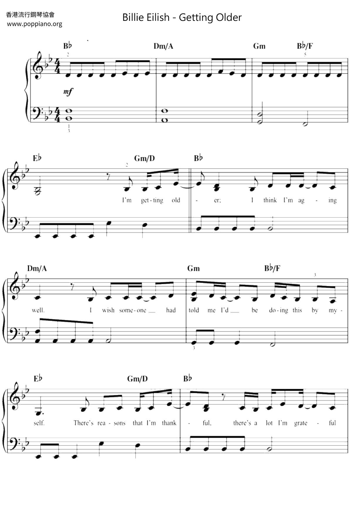 Billie Eilish-Getting Older Sheet Music pdf, - Free Score Download ★