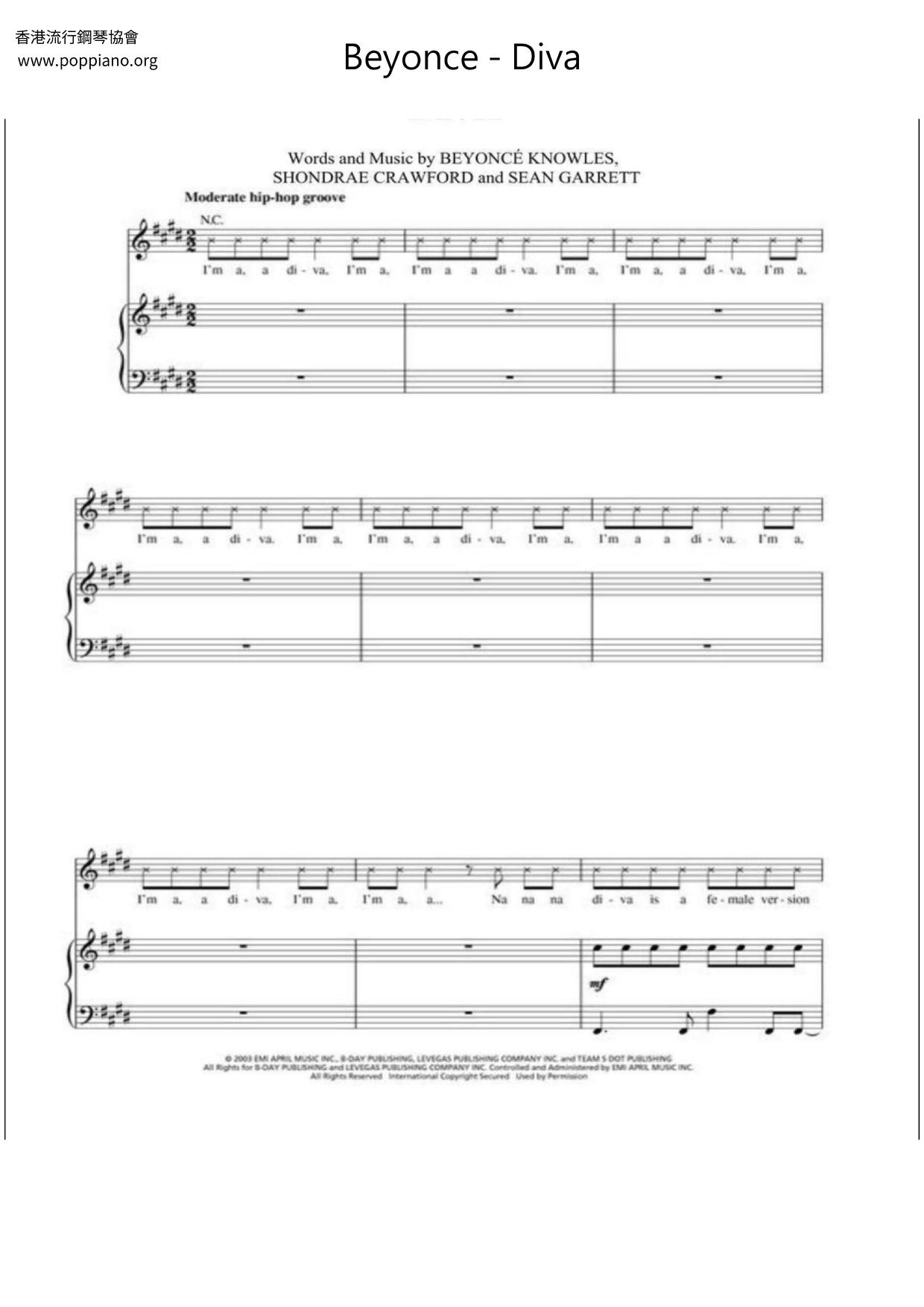 Diva - Sheet Music / Piano Score Free PDF Download - HK Pop Piano Academy ★