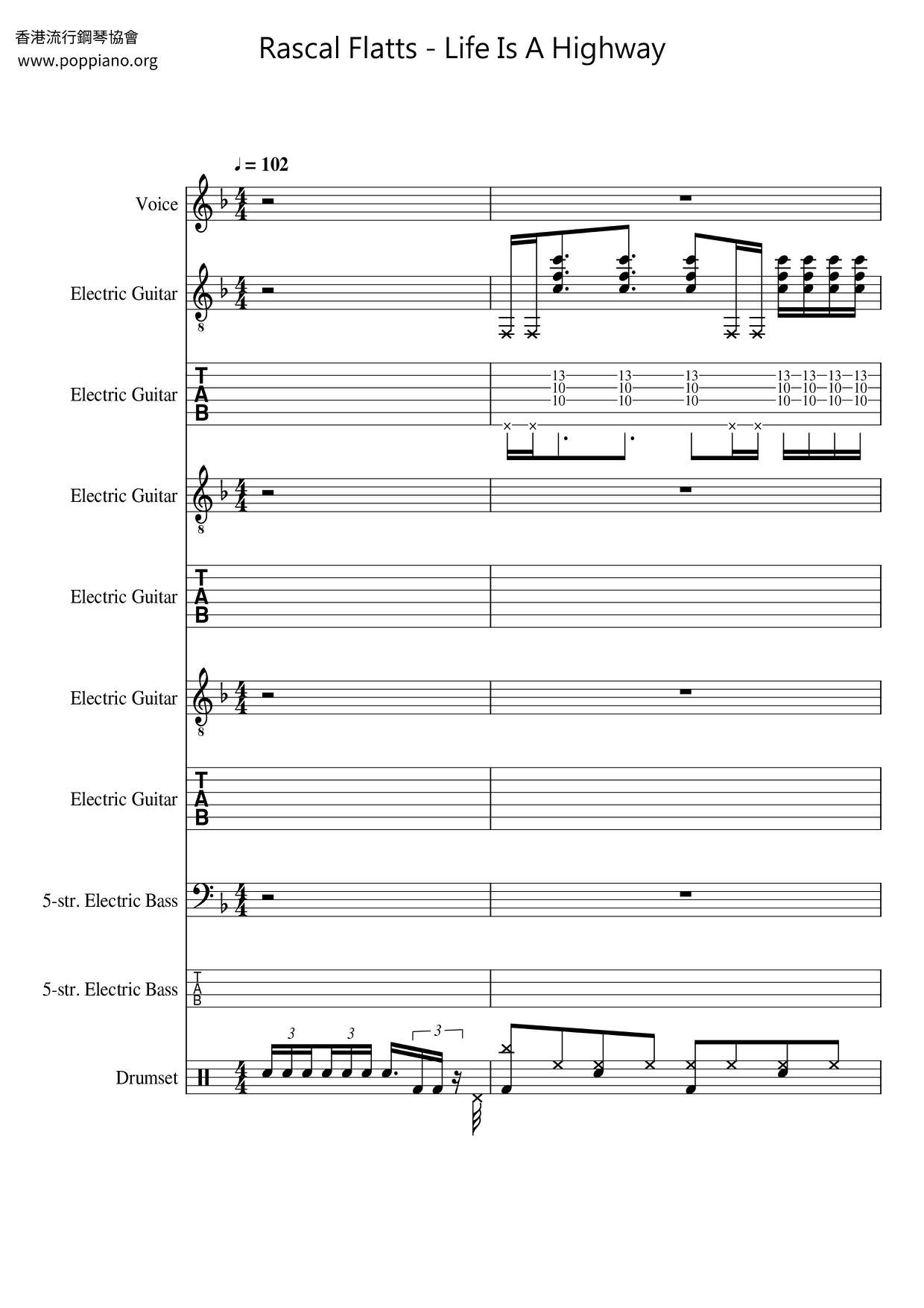 Rascal Flatts-Life is a Highway Sheet Music pdf, - Free Score Download ★