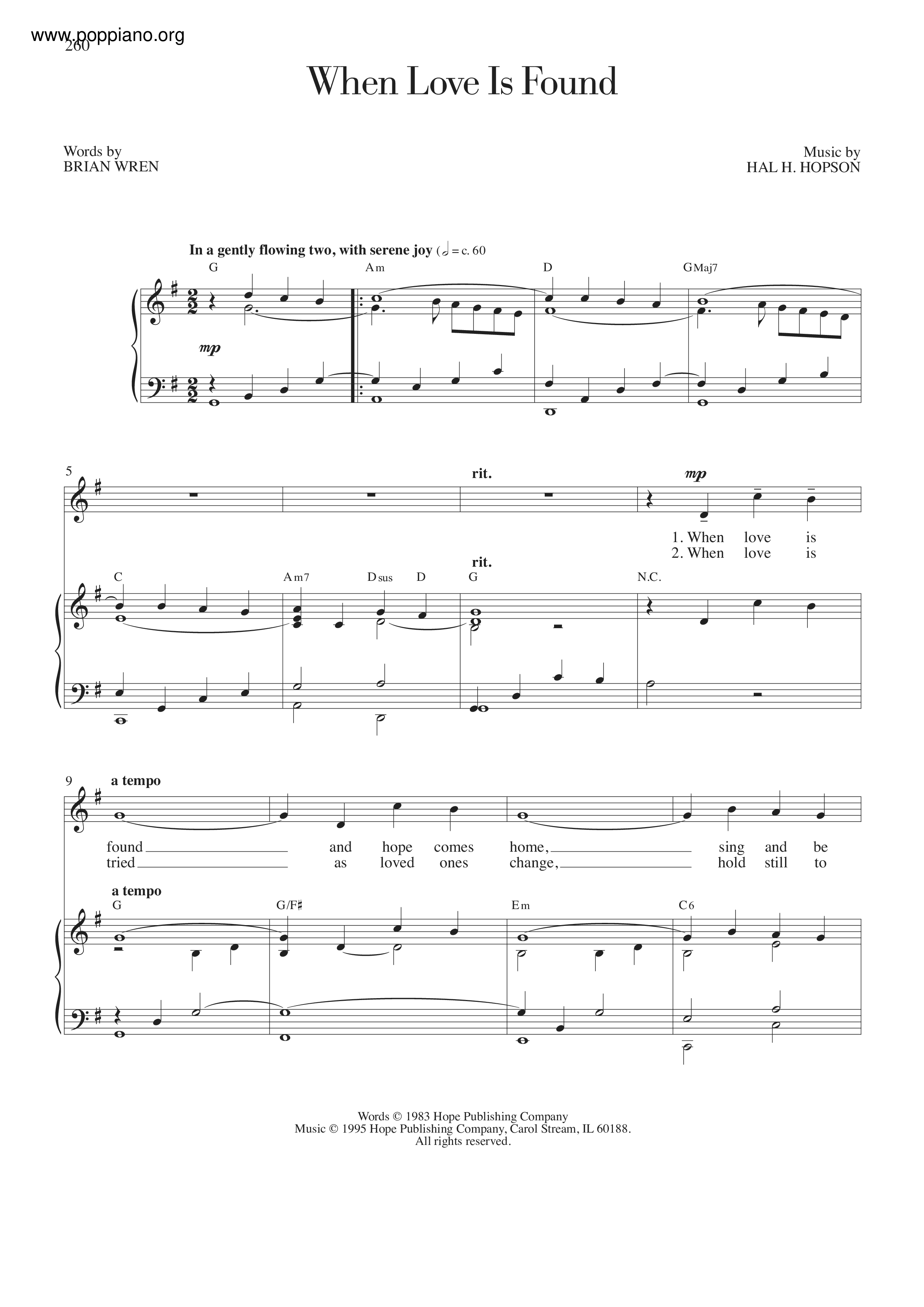 Hymn-When Love Is Found Sheet Music pdf, - Free Score Download ★