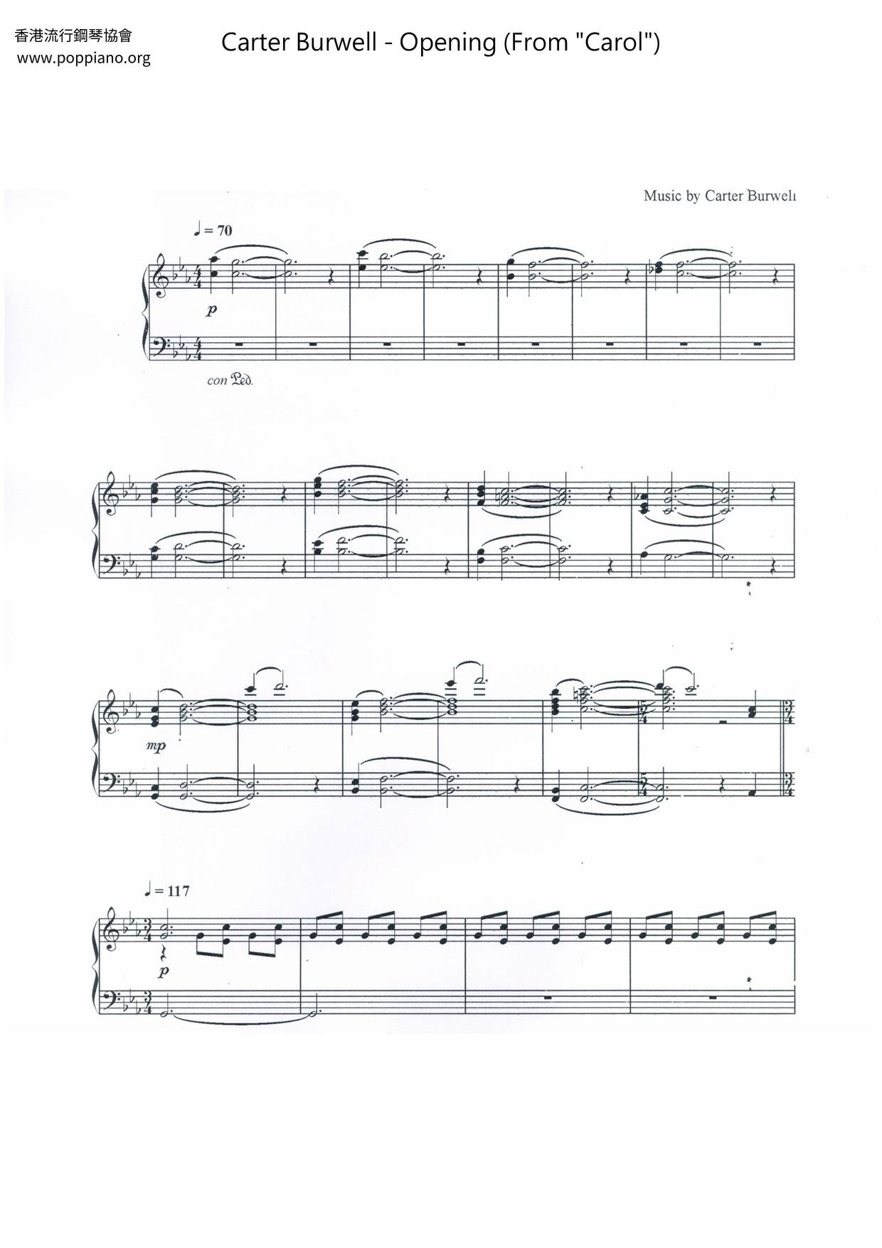 Carter Burwell-Opening (From "Carol") 琴譜/五線譜pdf-香港流行鋼琴協會琴譜下載 ★