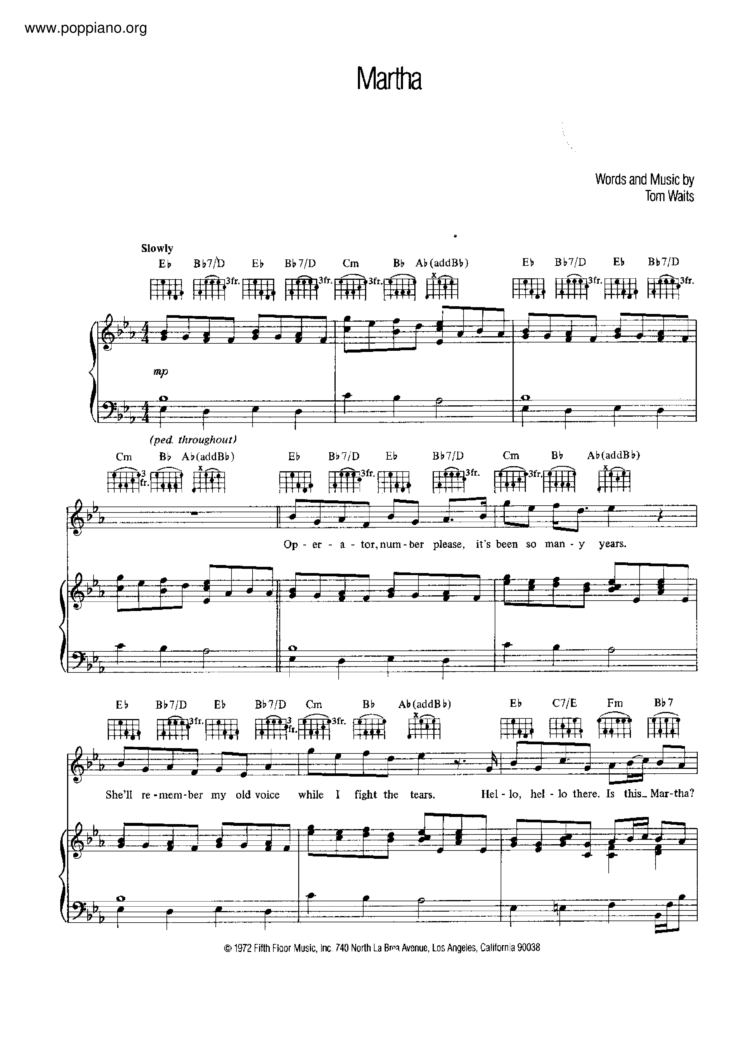 Tom Waits-Martha Sheet Music pdf, - Free Score Download ★