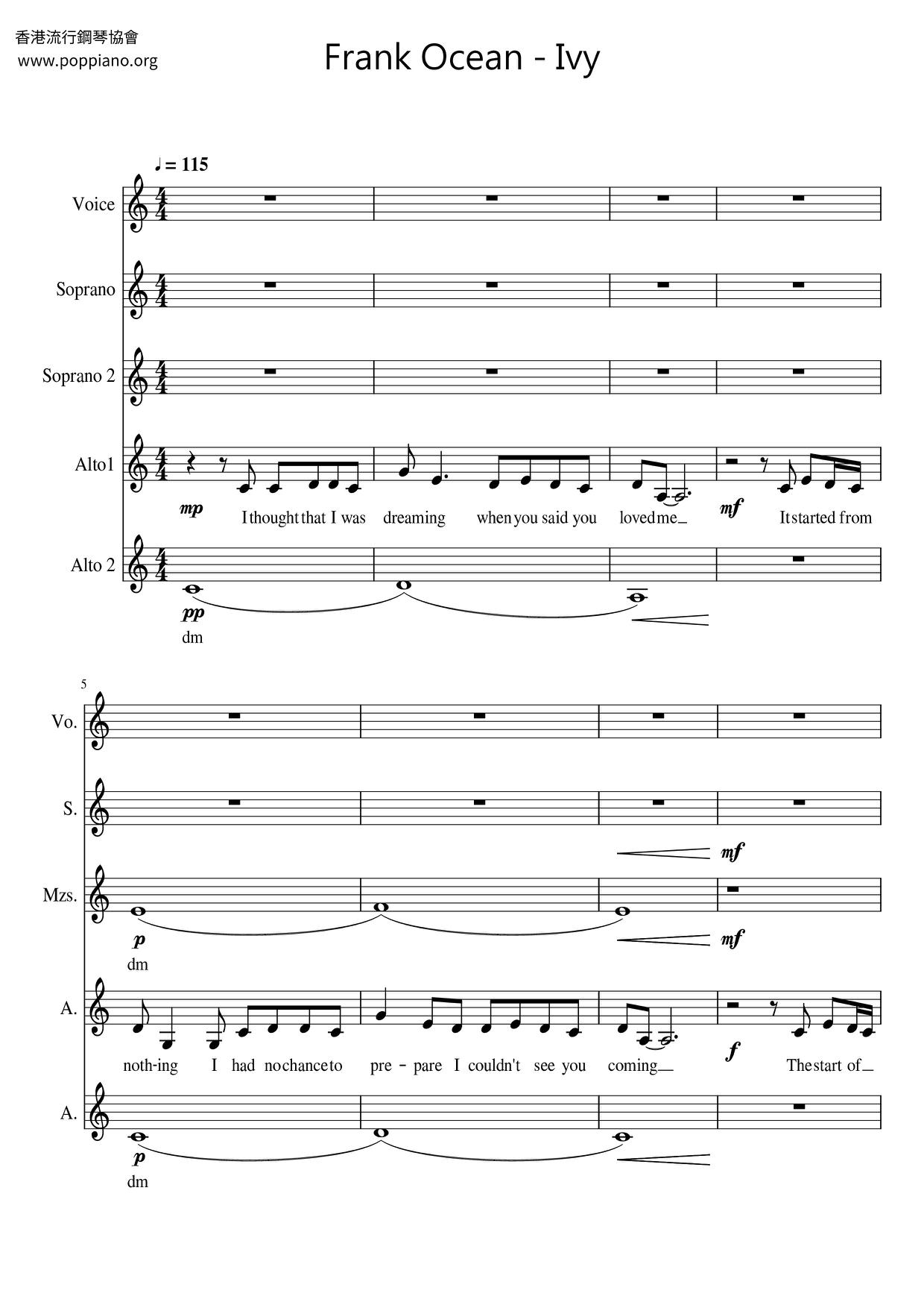 Frank Ocean-Ivy Sheet Music pdf, - Free Score Download ★