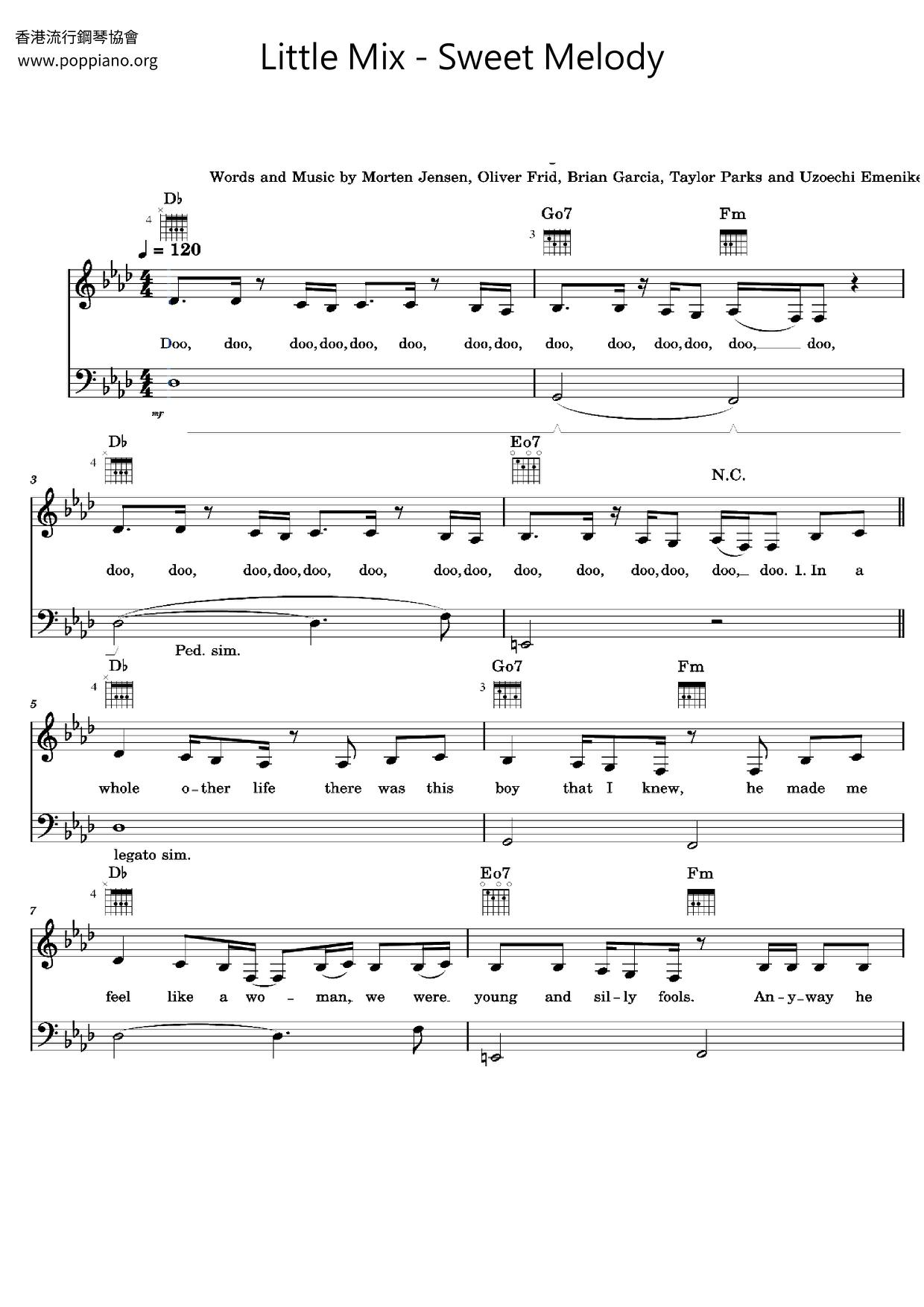 Little Mix-Sweet Melody Sheet Music pdf, - Free Score Download ★