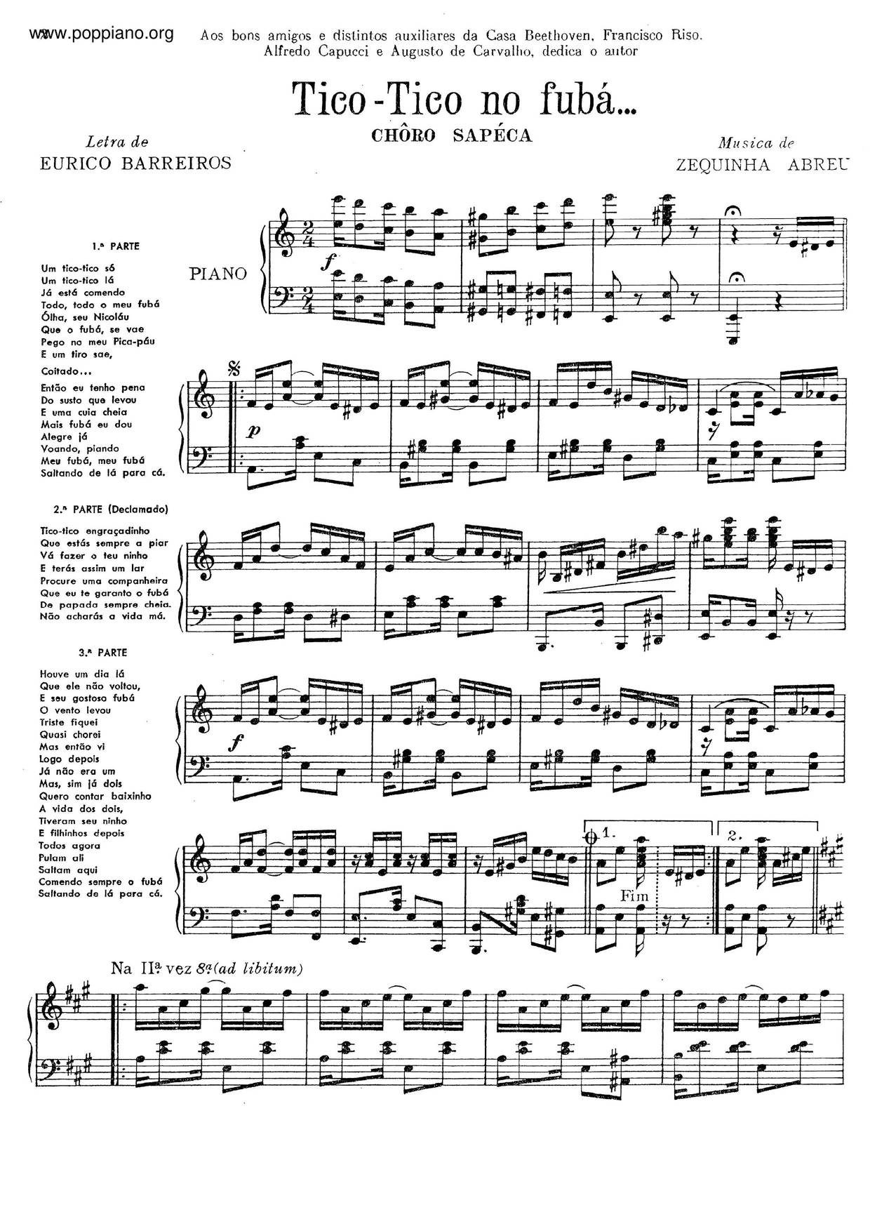 Zequinha Abreu-Tico-Tico No Fuba Sheet Music pdf, - Free Score Download ★