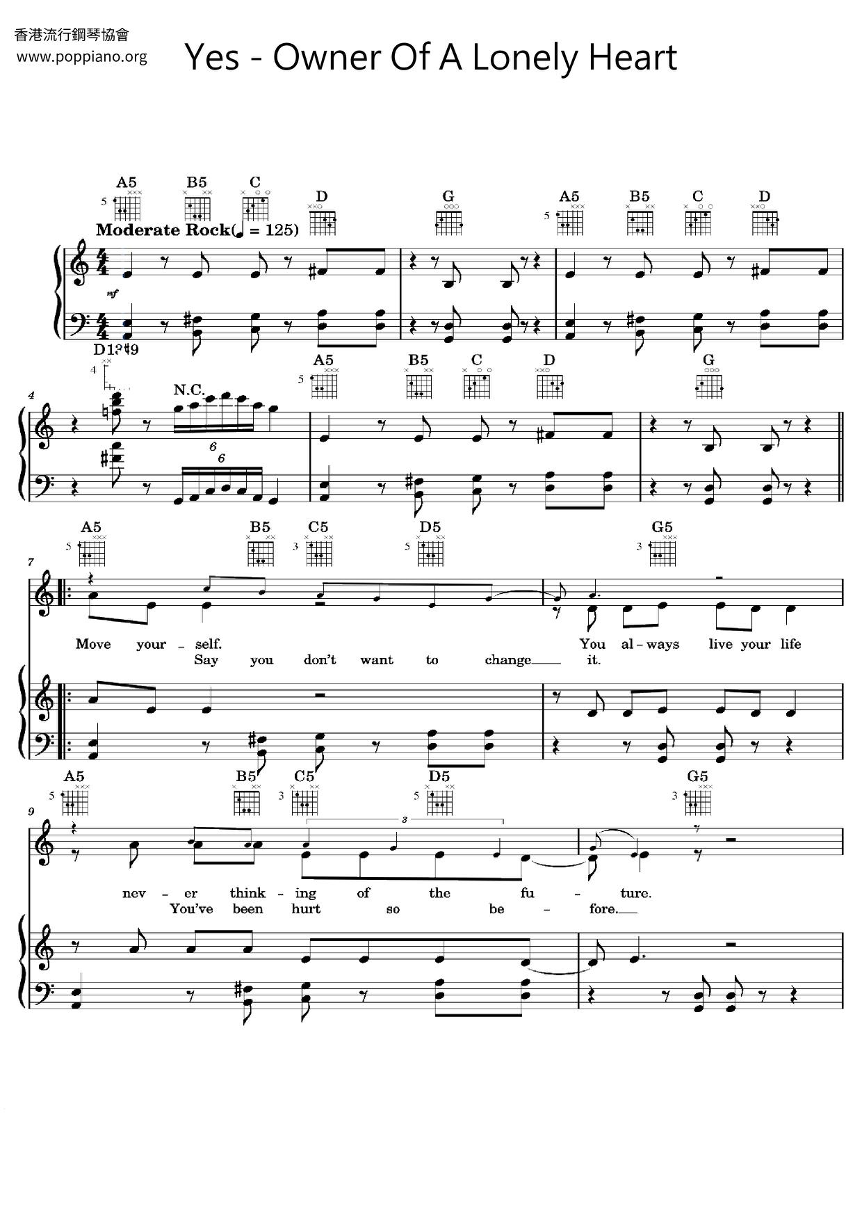 Yes-Owner Of A Lonely Heart Sheet Music pdf, - Free Score Download ★