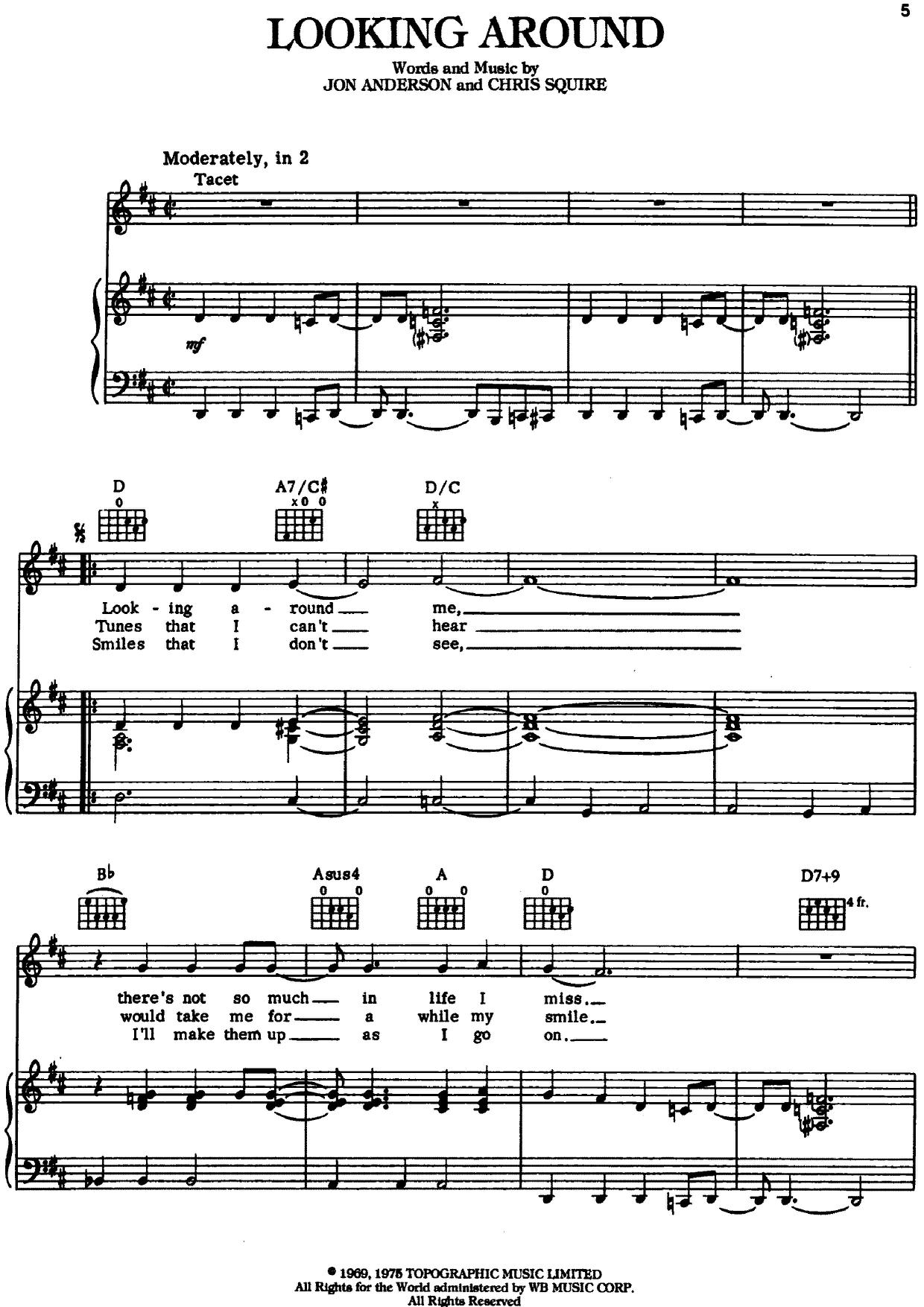 Yes-Looking Around Sheet Music pdf, - Free Score Download ★