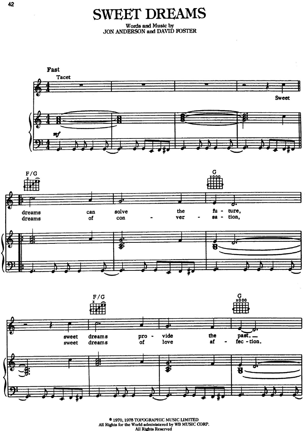 Yes-Sweet Dreams Sheet Music pdf, - Free Score Download ★