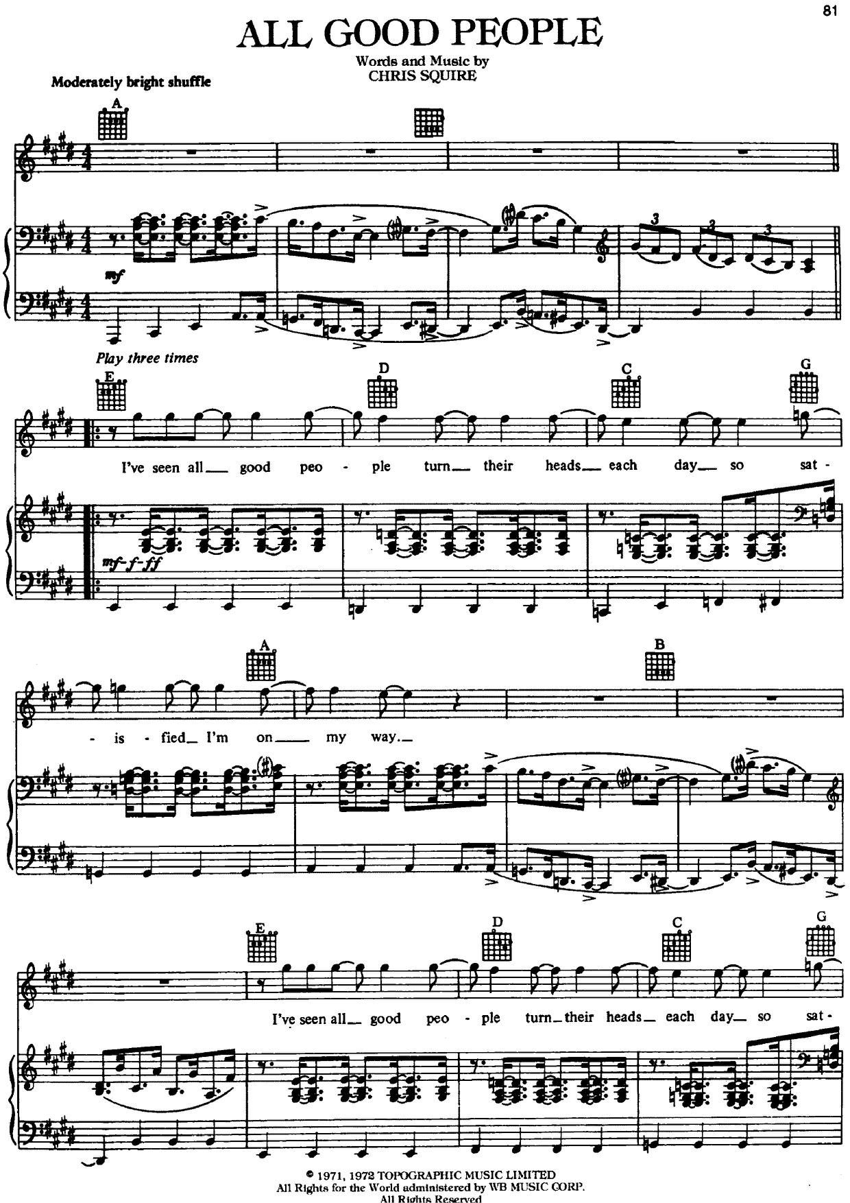 Yes-All Good People Sheet Music pdf, - Free Score Download ★