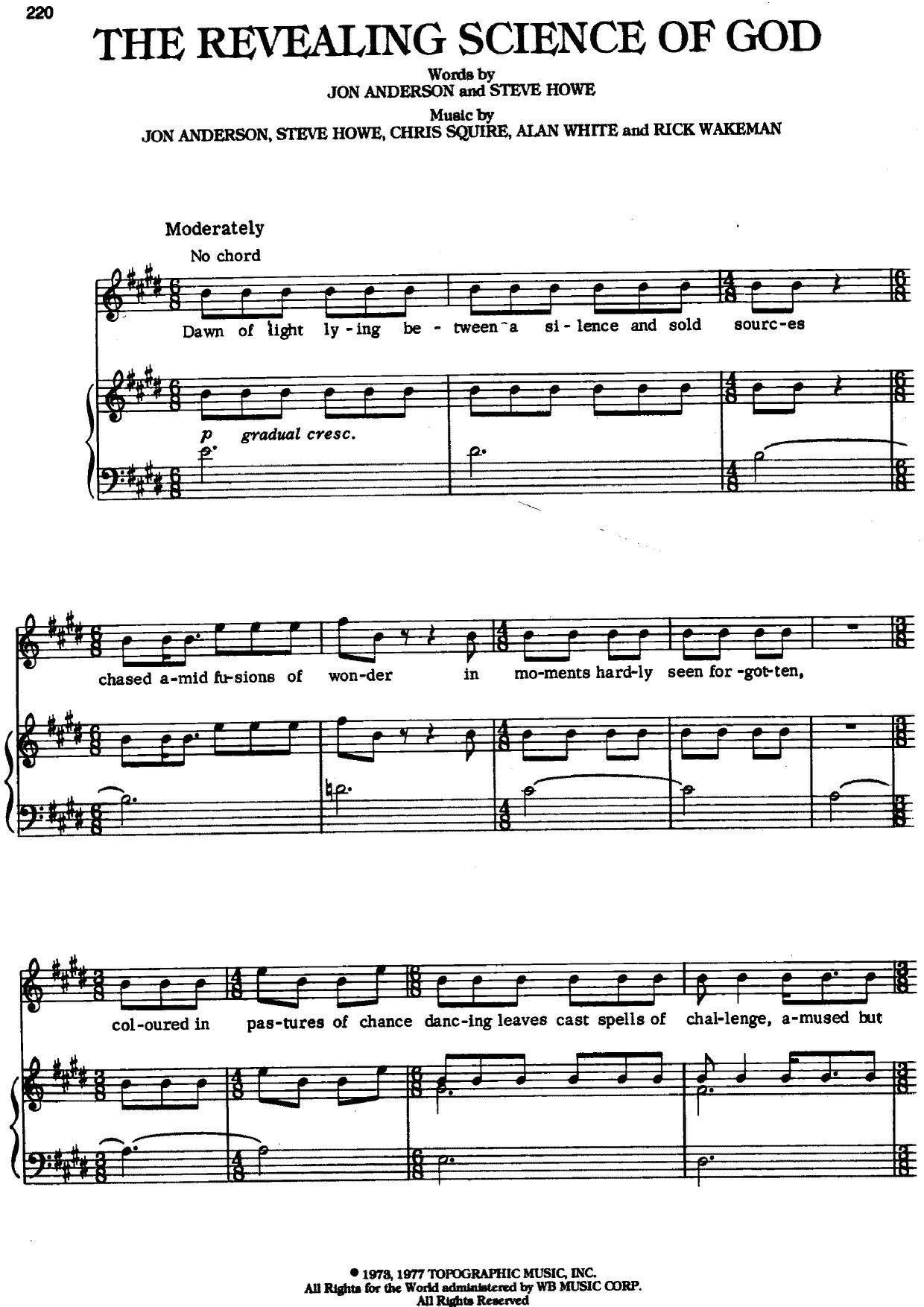 Yes-The Revealing Science Of God Sheet Music pdf, - Free Score Download ★