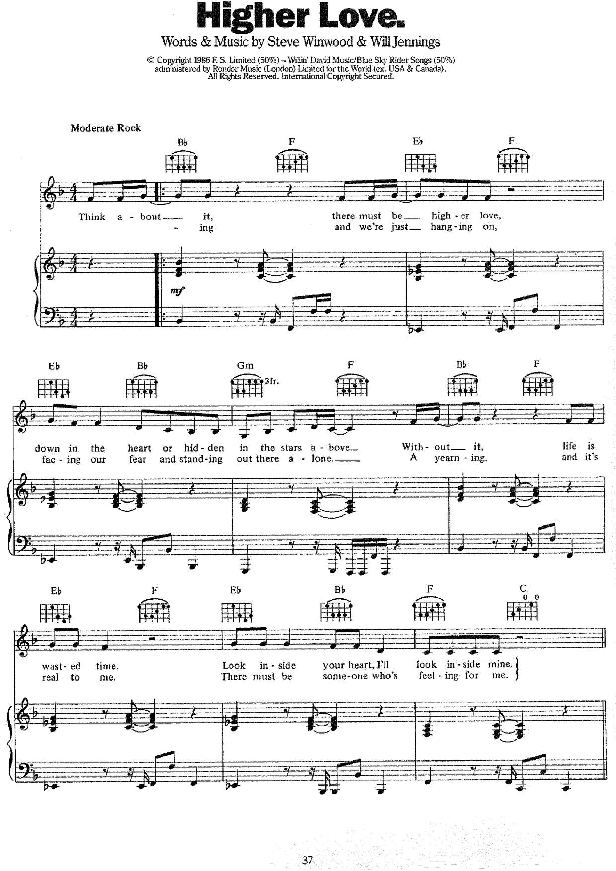 Stevie Winwood-Higher Love Sheet Music pdf, - Free Score Download ★