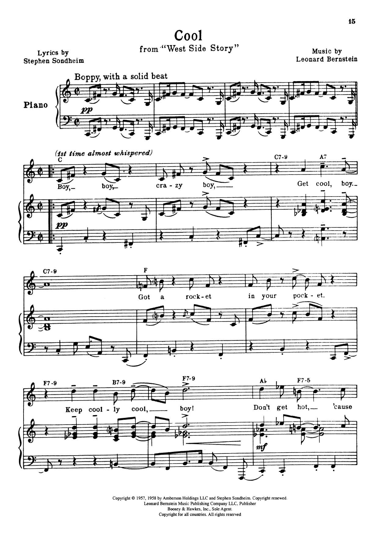 Leonard Bernstein-West Side Story: Act II: Cool 琴譜pdf-香港流行鋼琴協會琴譜下載 ★