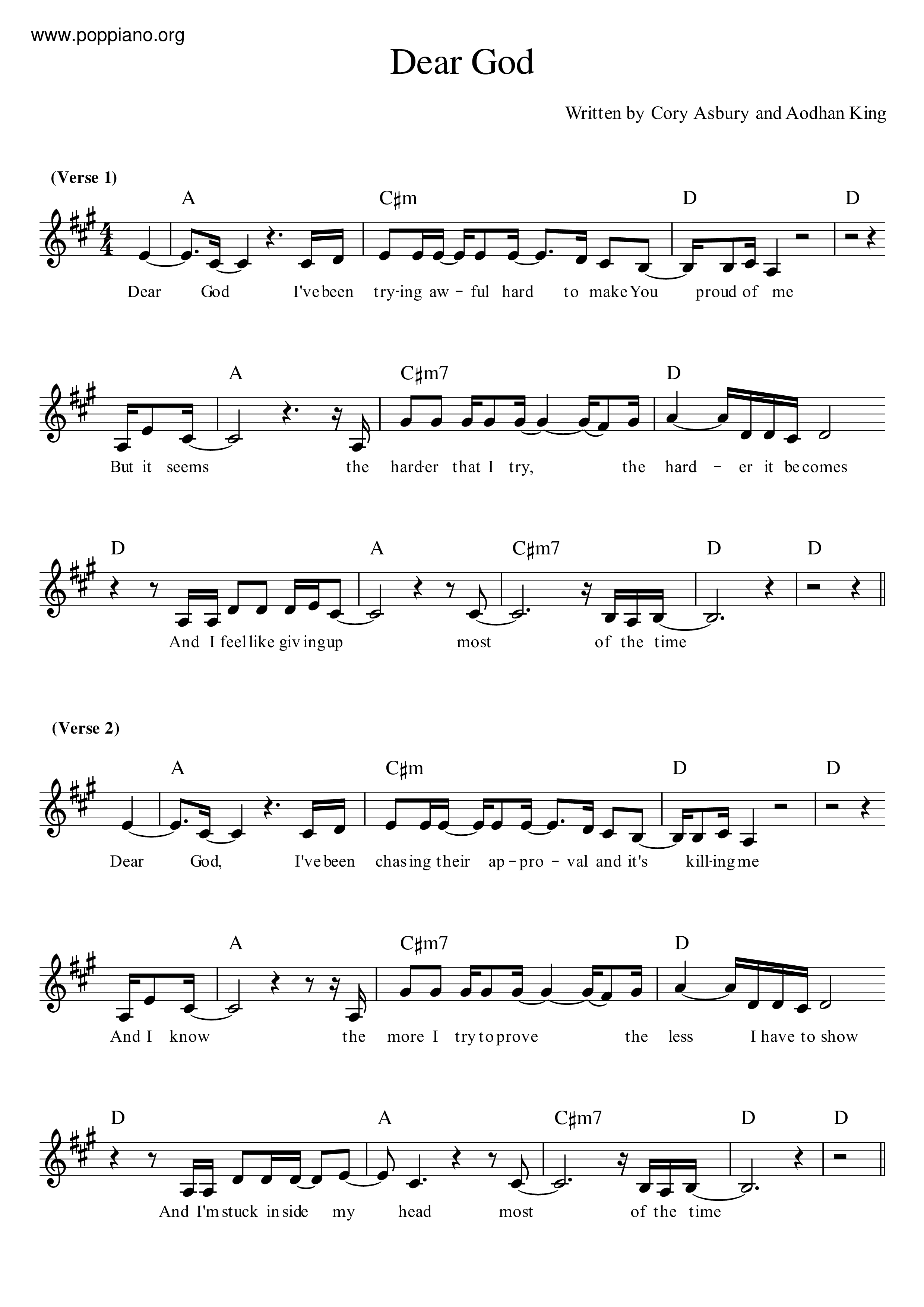 Dear God | Sheet Music | Piano Score Free PDF Download | HK Pop Piano ...