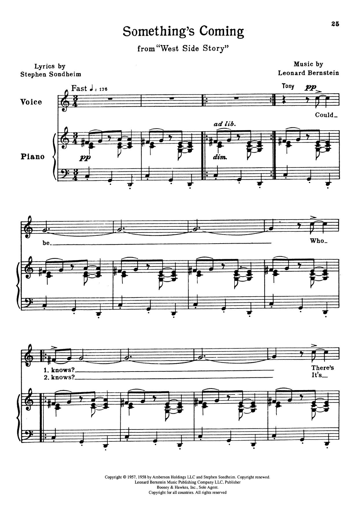 Leonard Bernstein-West Side Story: Act I: Something's Coming 琴譜pdf-香港流行鋼琴協會琴譜下載 ★