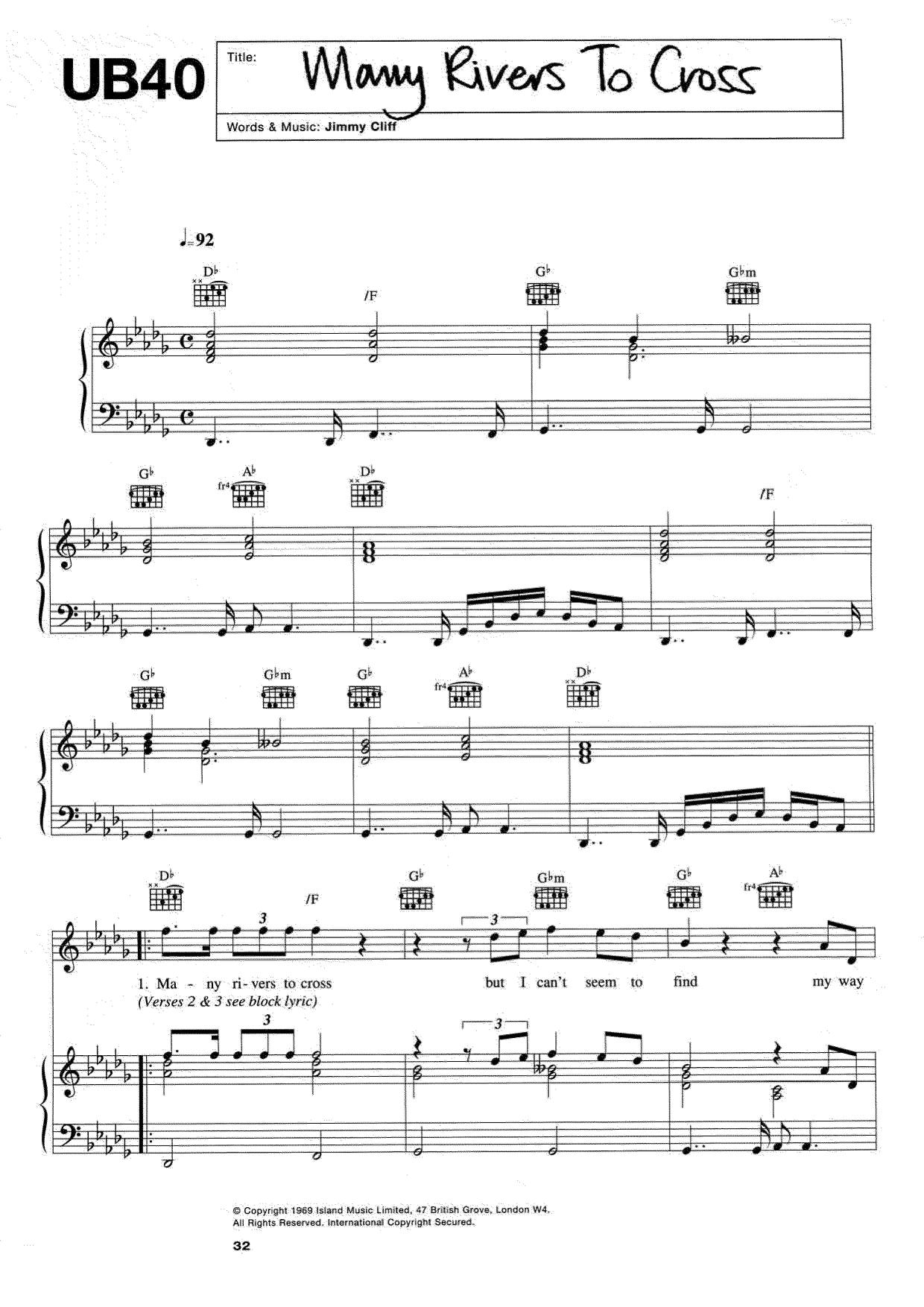 UB40-Many Rivers To Cross Sheet Music pdf, - Free Score Download ★