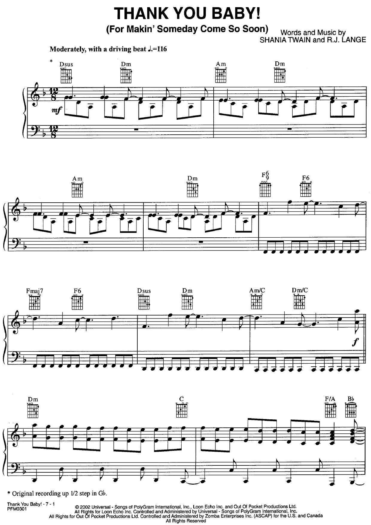 Shania Twain-Thank You Baby! Sheet Music pdf, - Free Score Download ★