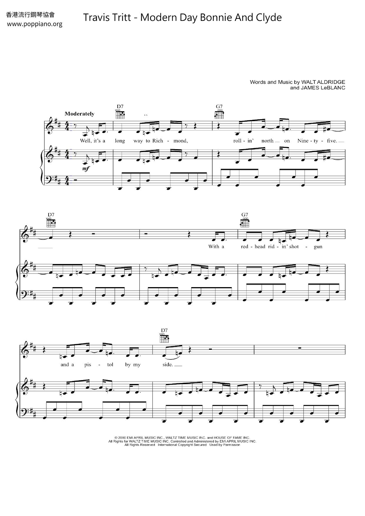 Travis Tritt-Modern Day Bonnie And Clyde Sheet Music pdf, - Free Score ...